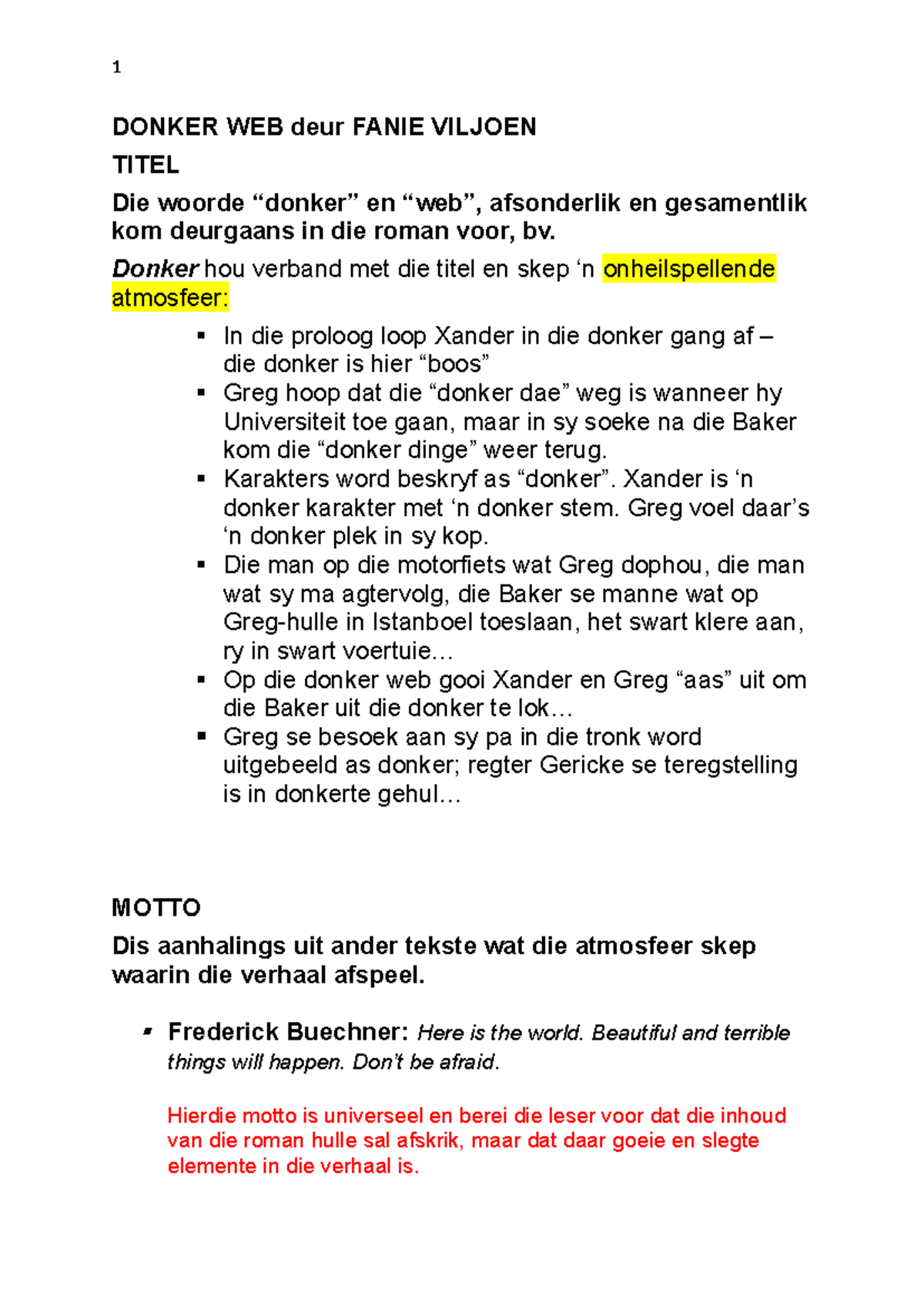 Donker WEB Aantekeninge - DONKER WEB deur FANIE VILJOEN TITEL Die ...