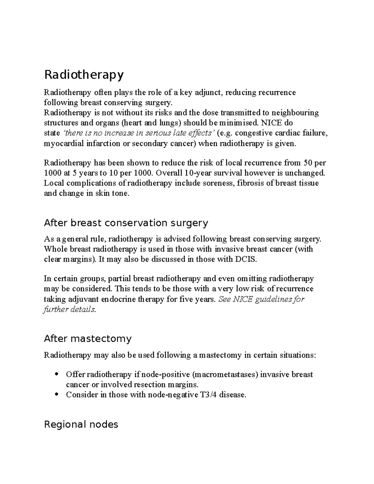 Radiotherapy - Lecture notes - Radiotherapy Radiotherapy often plays ...
