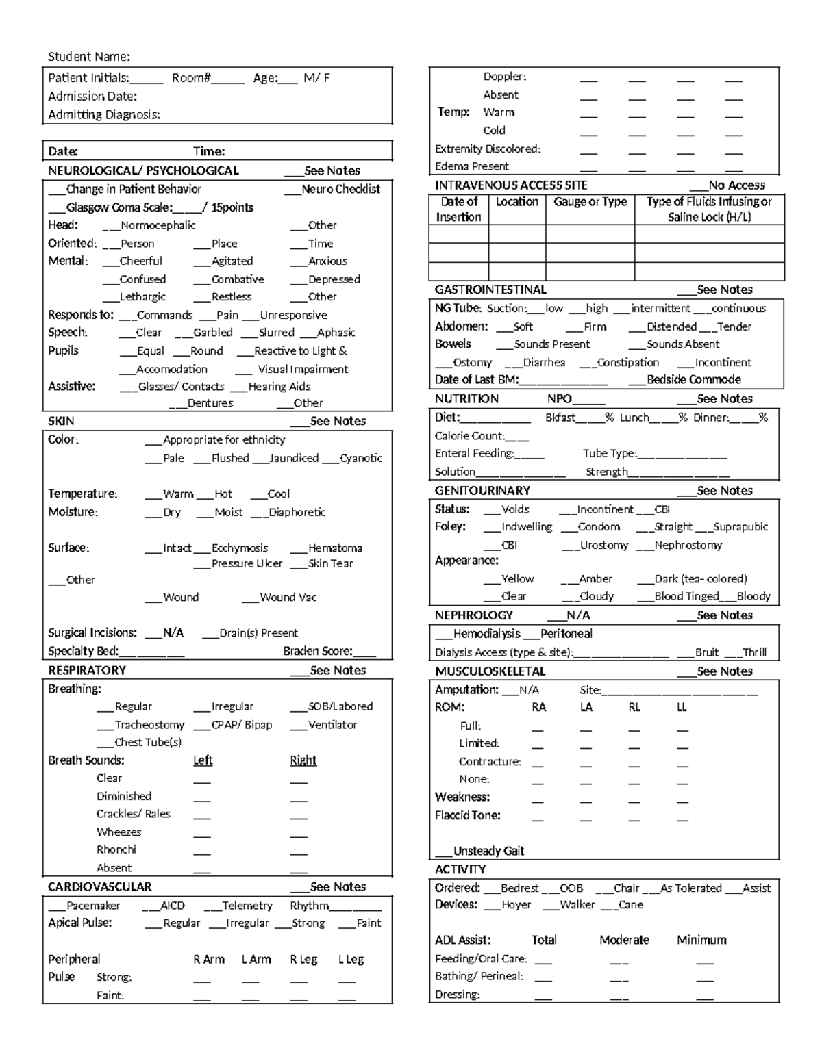 Documentation and Notes Form (1) (1) - Student Name: Patient Initials ...
