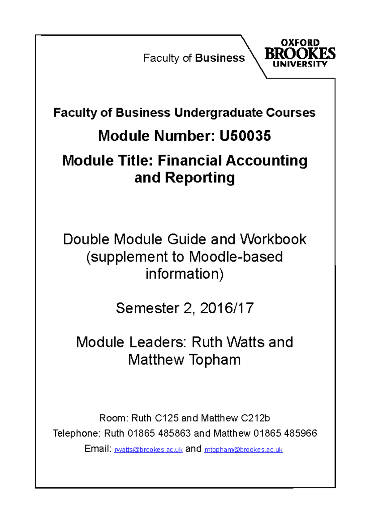 U50035 Module guide 2016 17 - Faculty of Business Faculty of Business ...