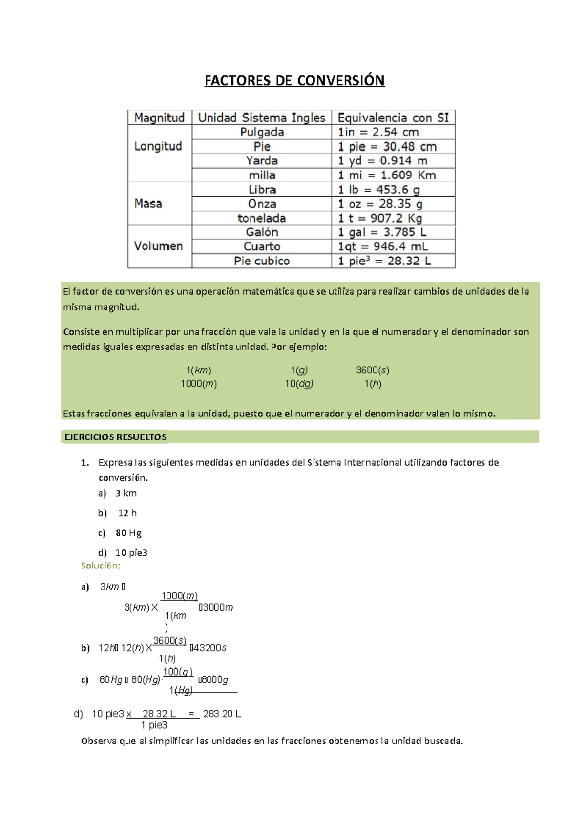 Guia 1 semana 2 factores de conversión - El factor de conversión es una operación matemática que ...