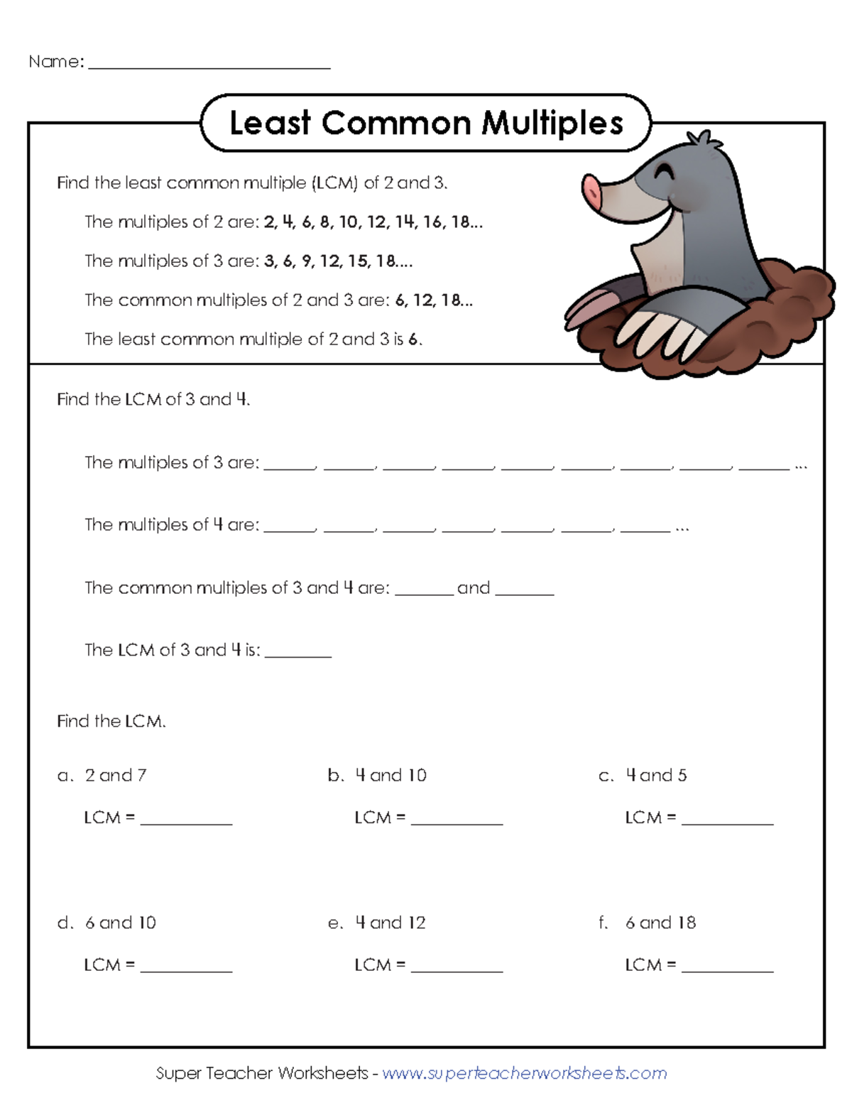 Least-common-multiple Twrzq - Super Teacher Worksheets ...