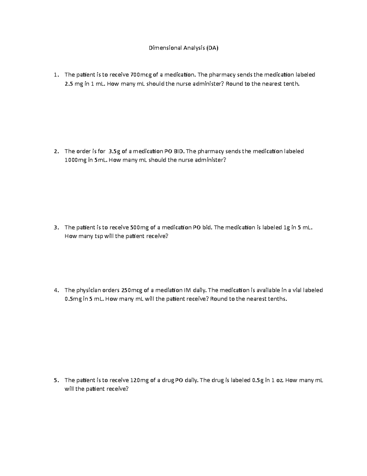 Math final prep Part1 - Sample Problems using dimensional analysis ...
