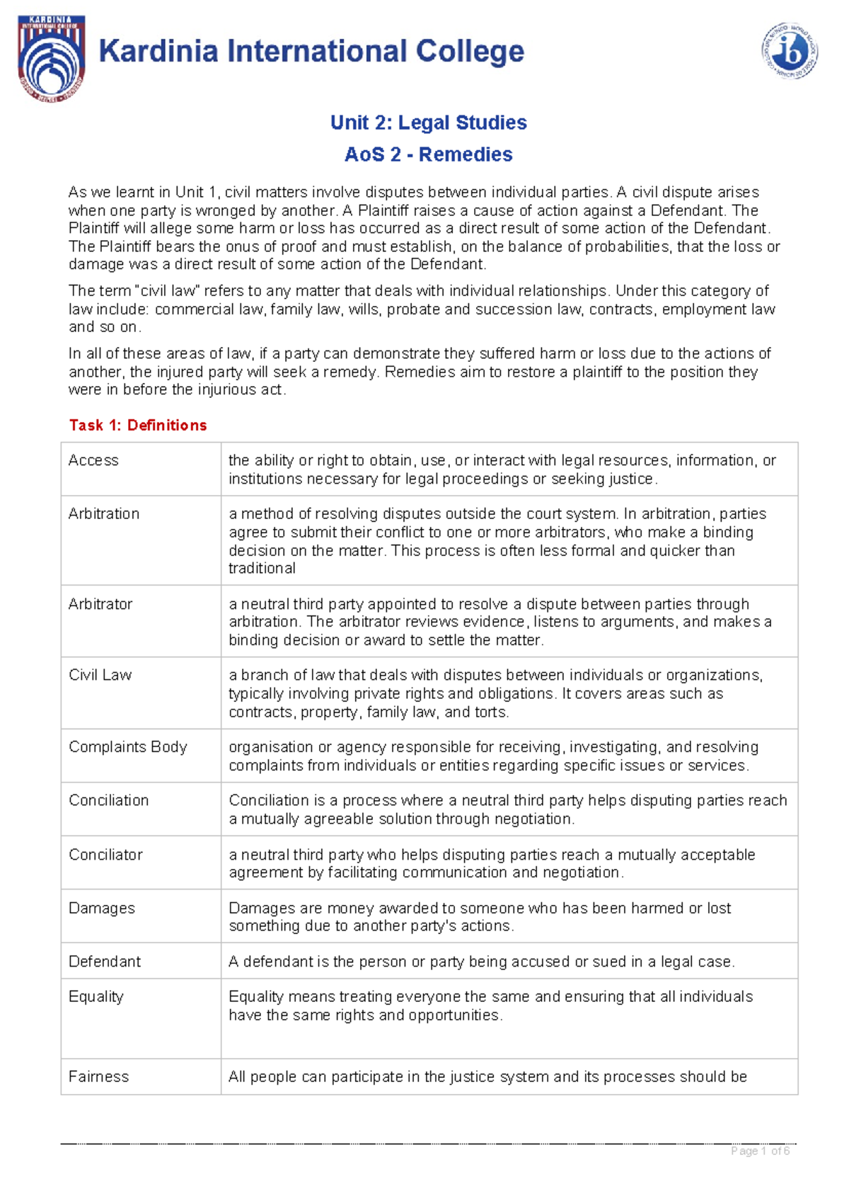 Notes and Activities Template - Remedies Part 1 - Unit 2: Legal Studies ...