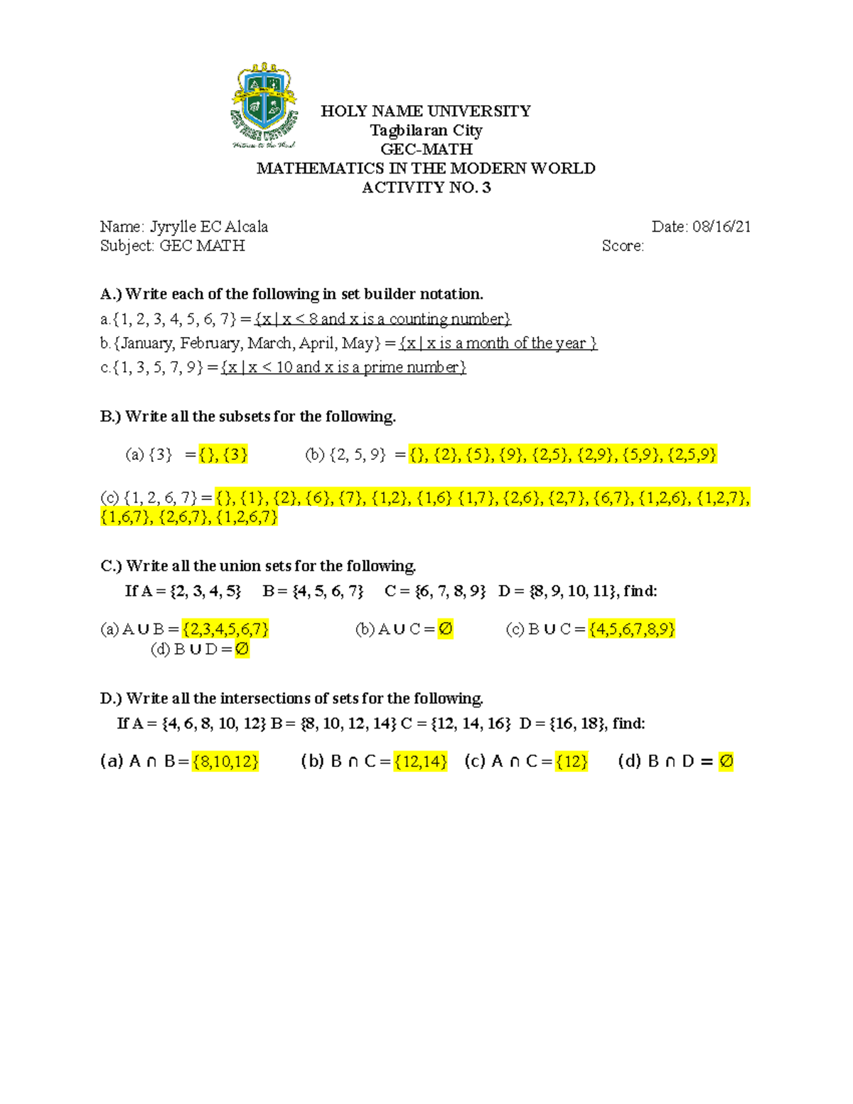 Mathematics in the Modern World: The Language of Sets - Accountancy ...