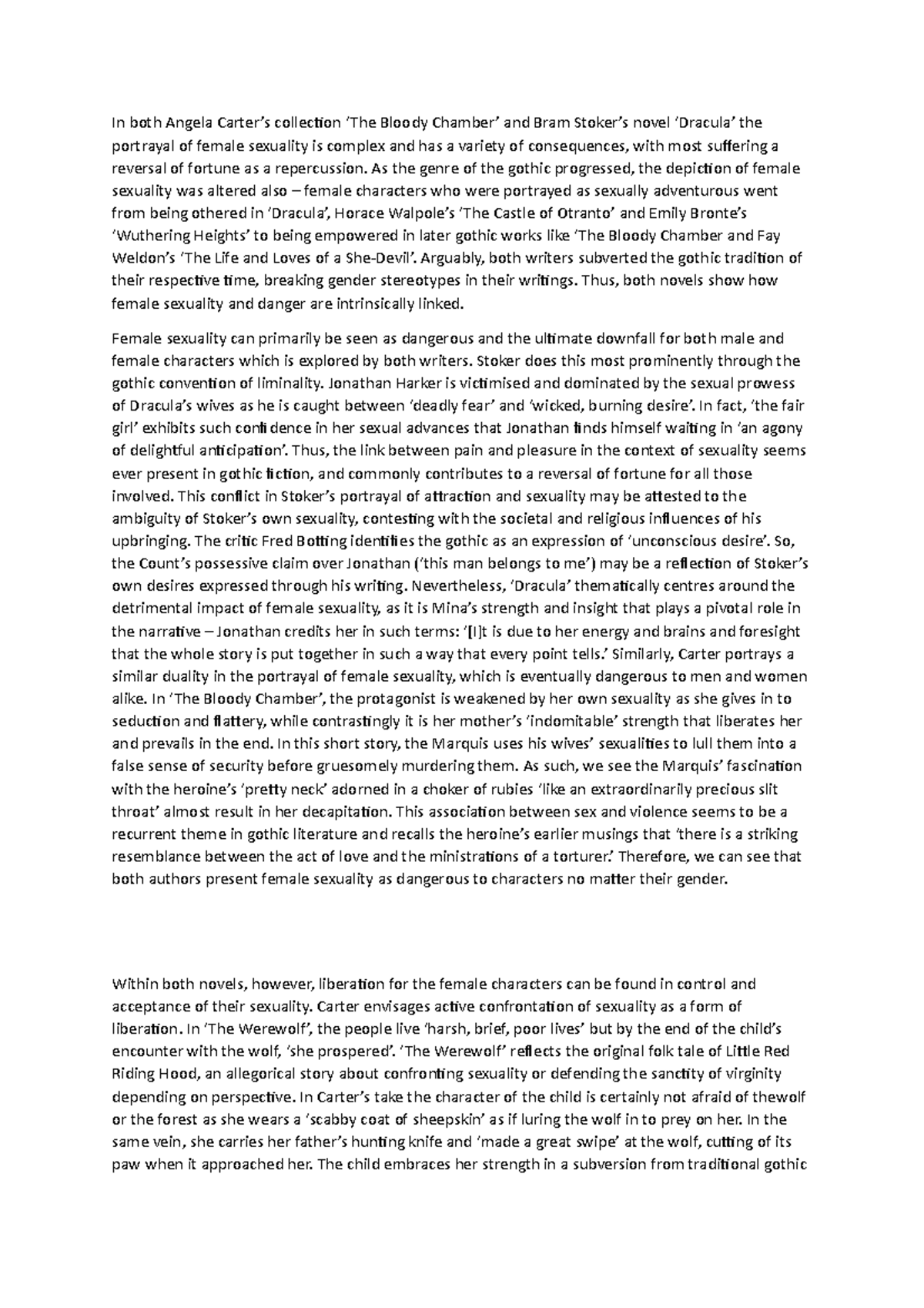 Dracula a essay - ENG - In both Angela Carter’s collection ‘The Bloody ...