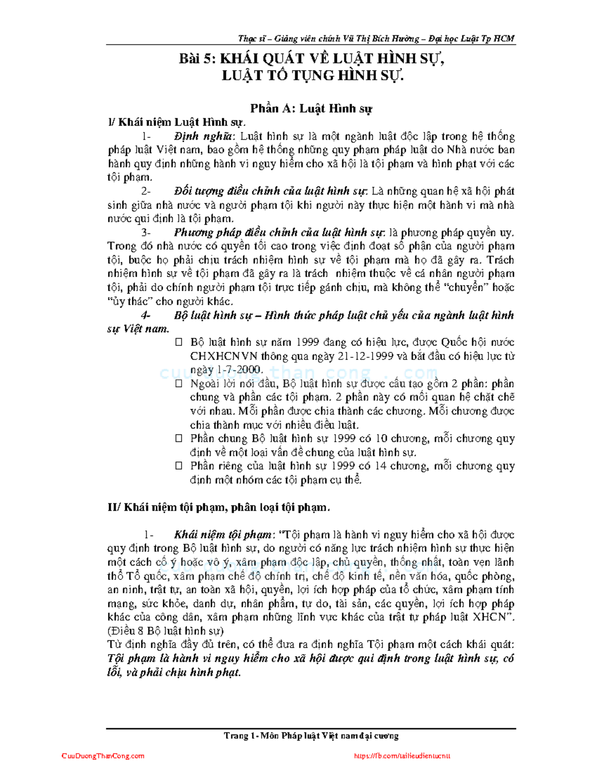 Phap-luat-dai-cuong vu-thi-bich-huong bai 5. luat-hinh-su-to-tung-hinh ...