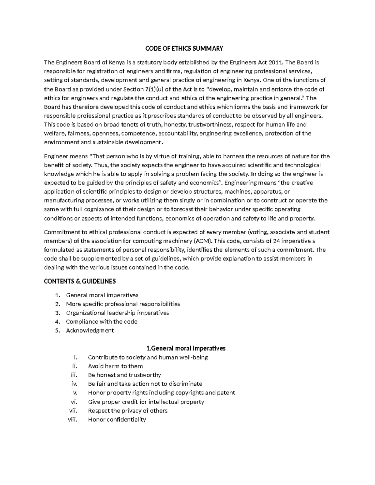 CODE OF Ethics Summary - CODE OF ETHICS SUMMARY The Engineers Board of ...
