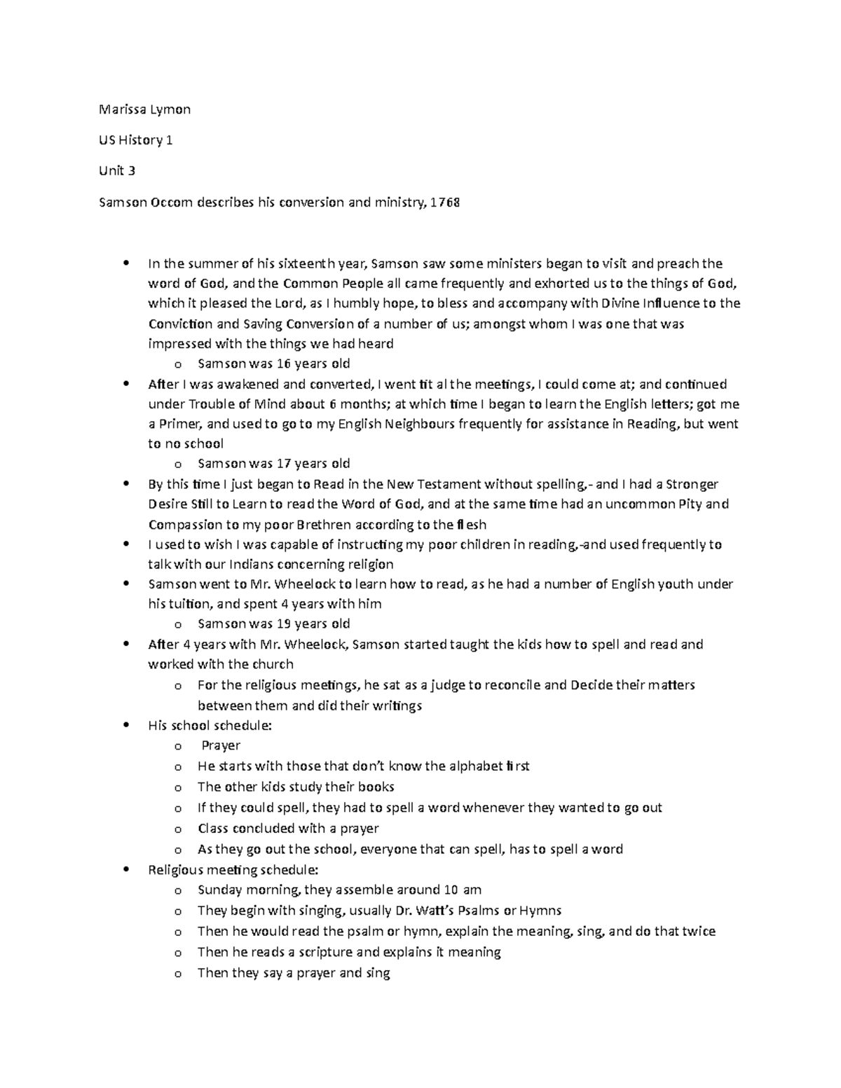 Samson Occom describes his conversion and ministry, 1768 - Wheelock to ...