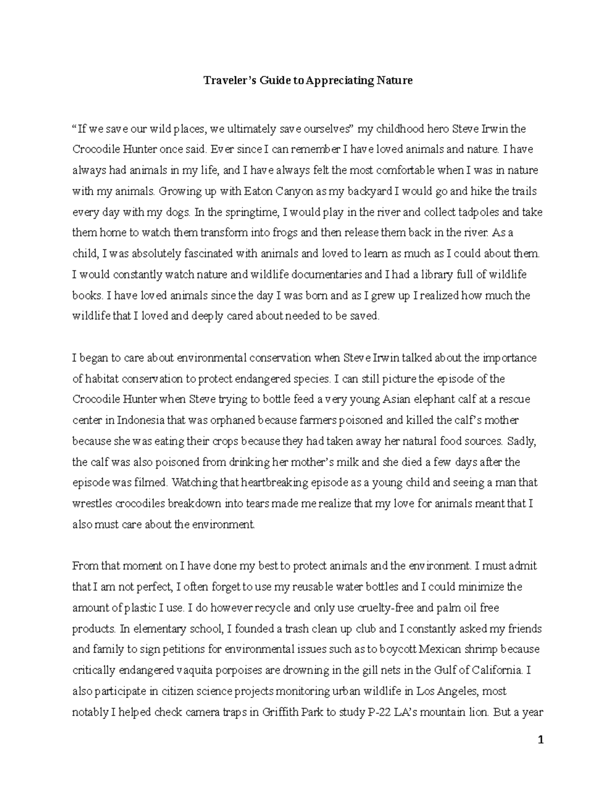 Sample What Matters to Me - Traveler’s Guide to Appreciating Nature “If ...