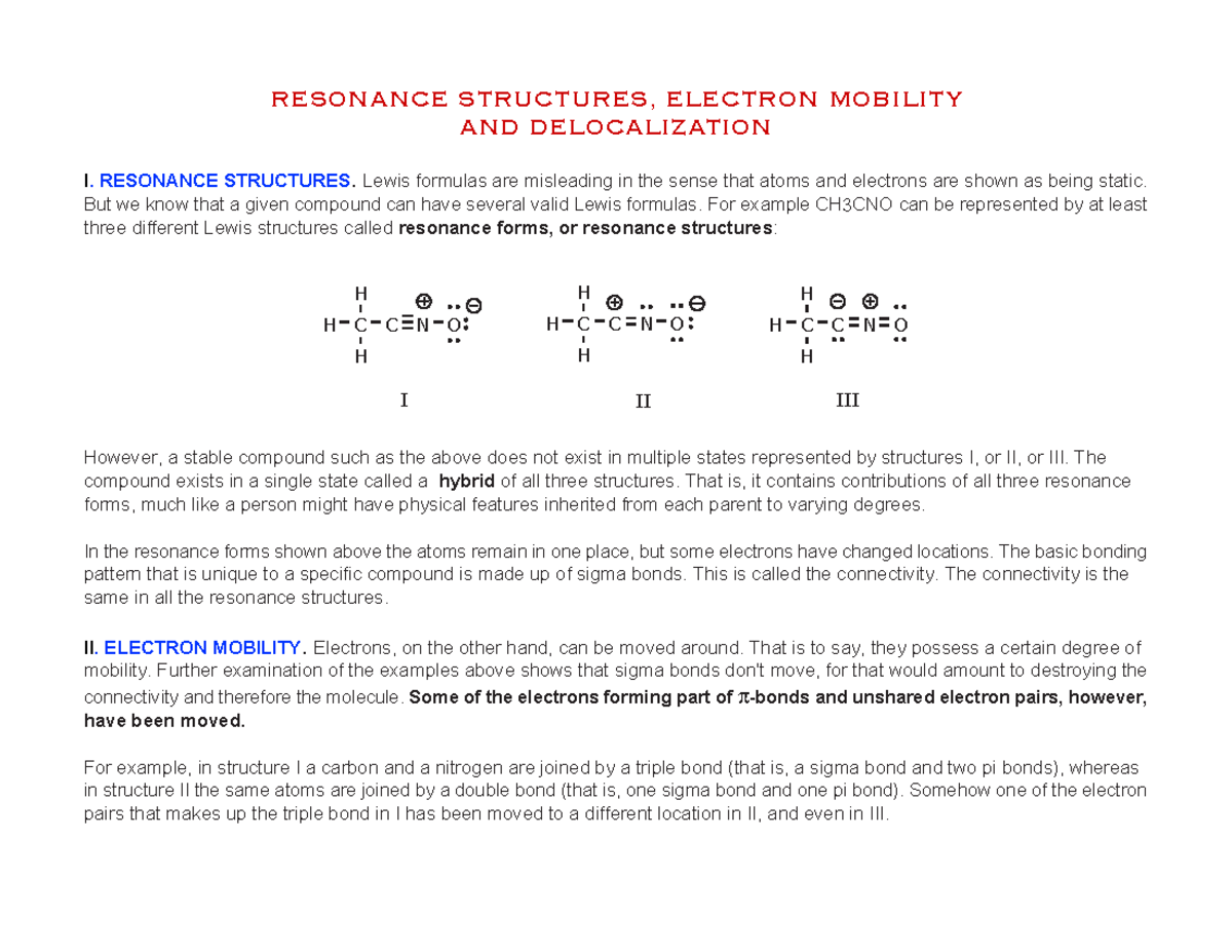 Res and delocal - resonance structure - RESONANCE STRUCTURES, ELECTRON ...