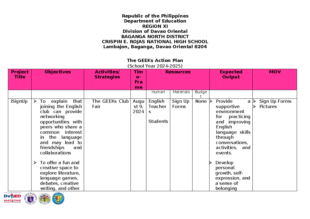 THE GEEK Action PLAN - Republic of the Philippines Department of ...