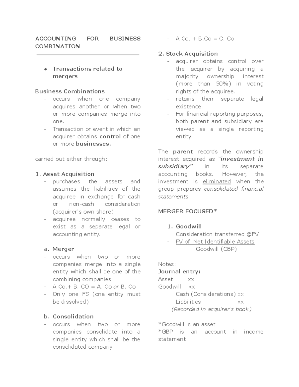 Accounting for business Combination - ACCOUNTING FOR BUSINESS ...