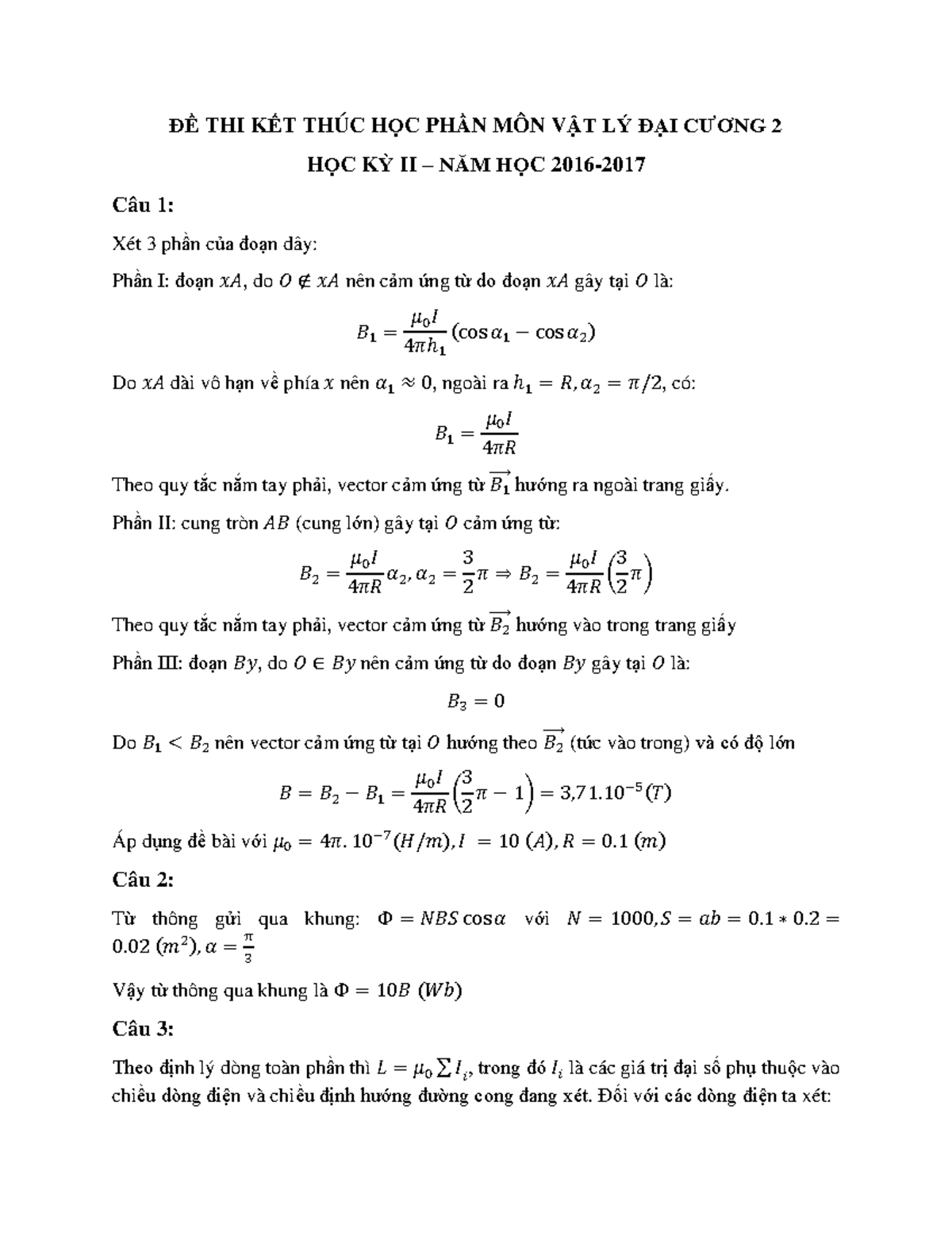 Vat-ly-dai-cuong-2 giai-de-thi-cuoi-ky-2016-2017 - [cuuduongthancong - ĐỀ THI KẾT THÚC HỌC PHẦN ...