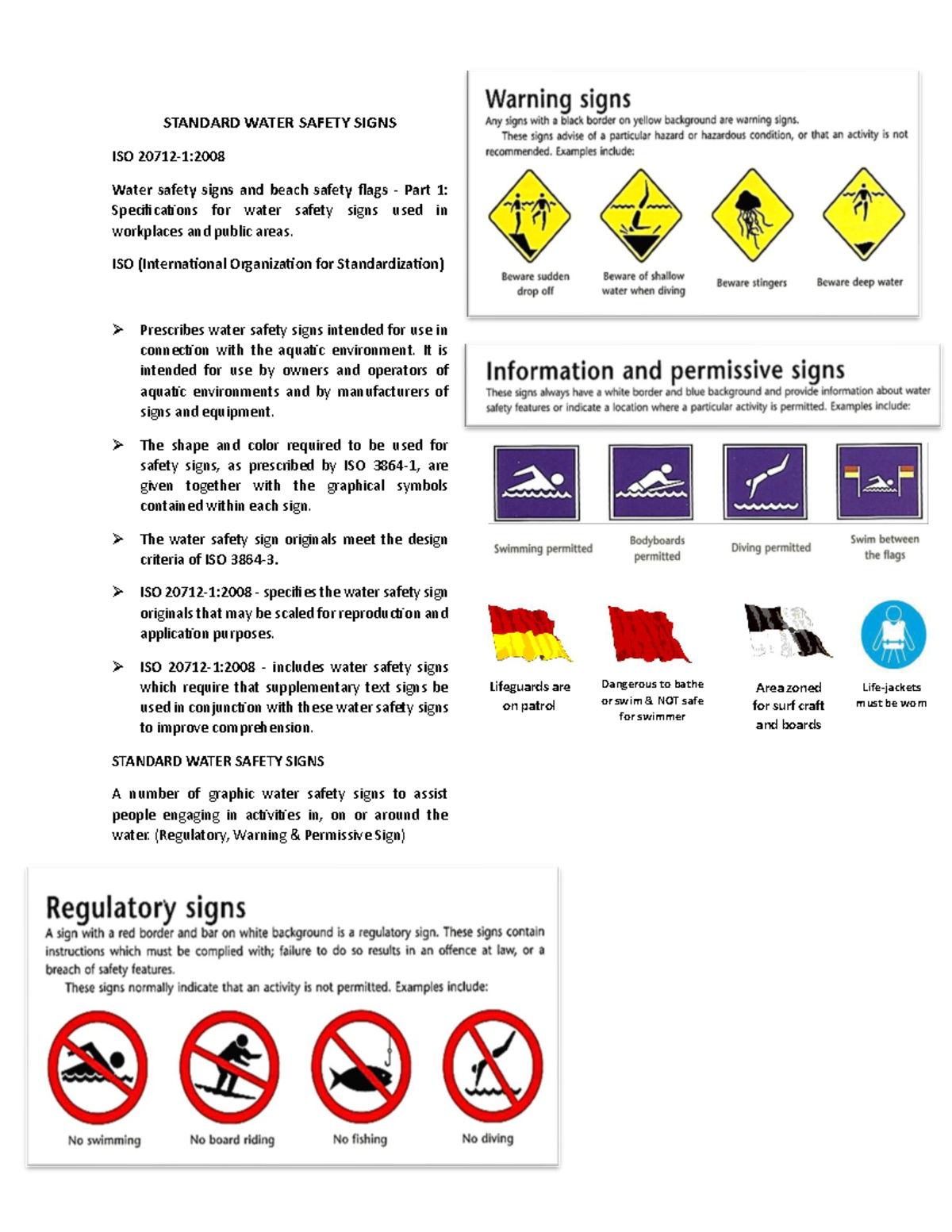 Standard Water Safety Signs - STANDARD WATER SAFETY SIGNS ISO 20712-1 ...