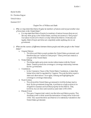 STR Tribal Politics Wilkins Ch 3 - Riddle 1 Skyler Riddle Dr. Christine ...