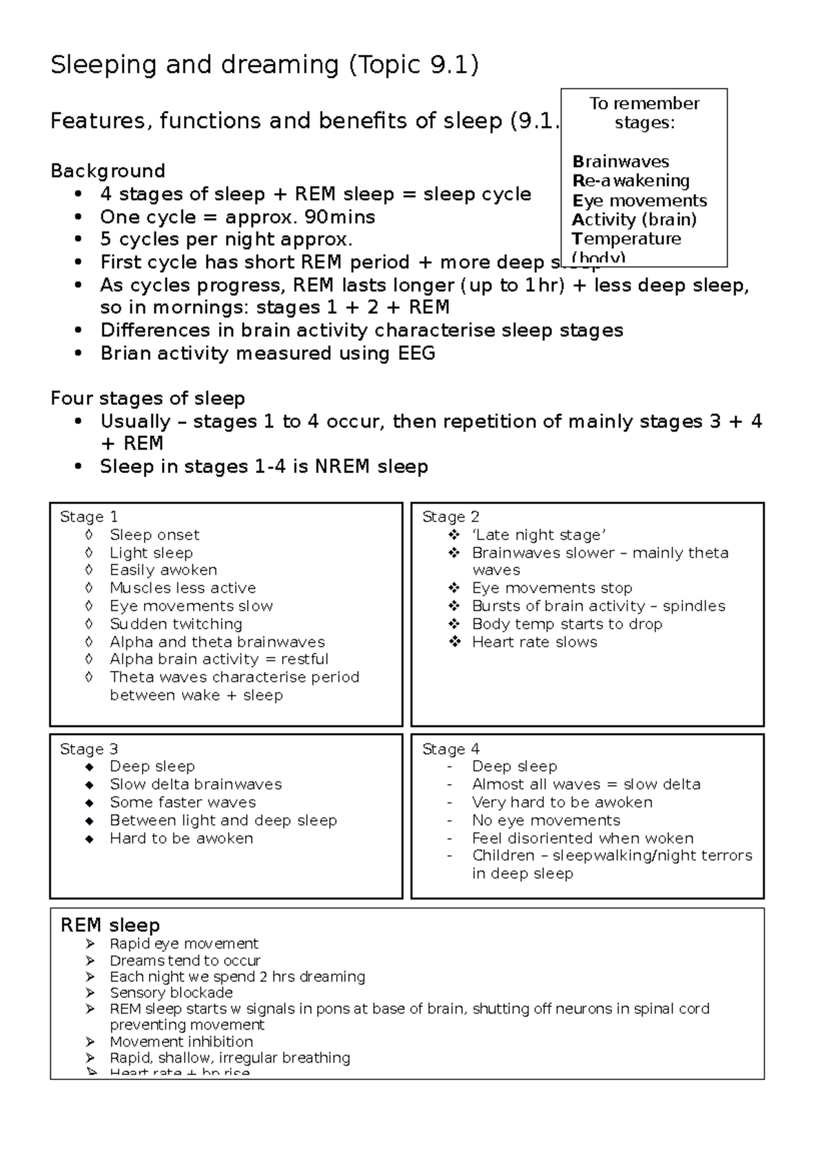 9.1 psychology - part 1 - Sleeping and dreaming (Topic 9) Features ...