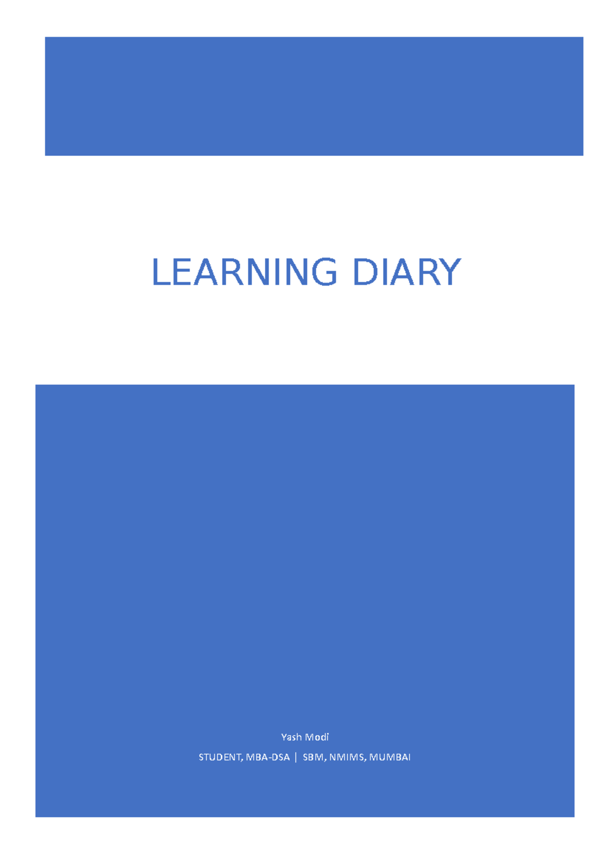 Learning Diary A021 - AVC - LEARNING DIARY Yash Modi STUDENT, MBA-DSA | SBM, NMIMS, MUMBAI ...