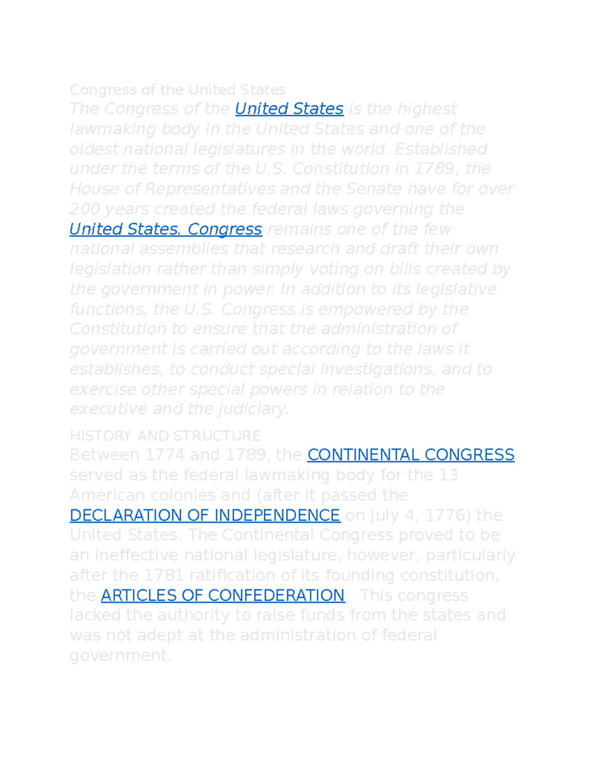 Congress of the United States week 2 notes - Congress of the United ...