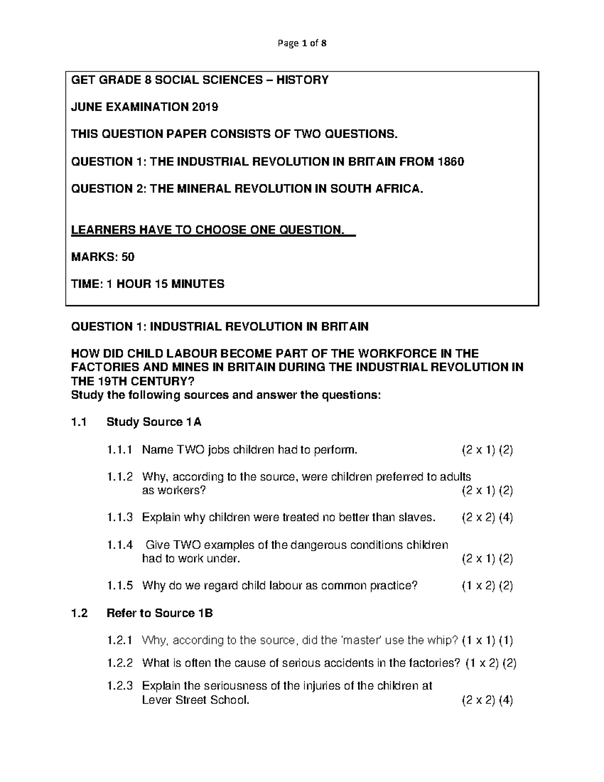 History 2019 June - Information about social science - GET GRADE 8 ...