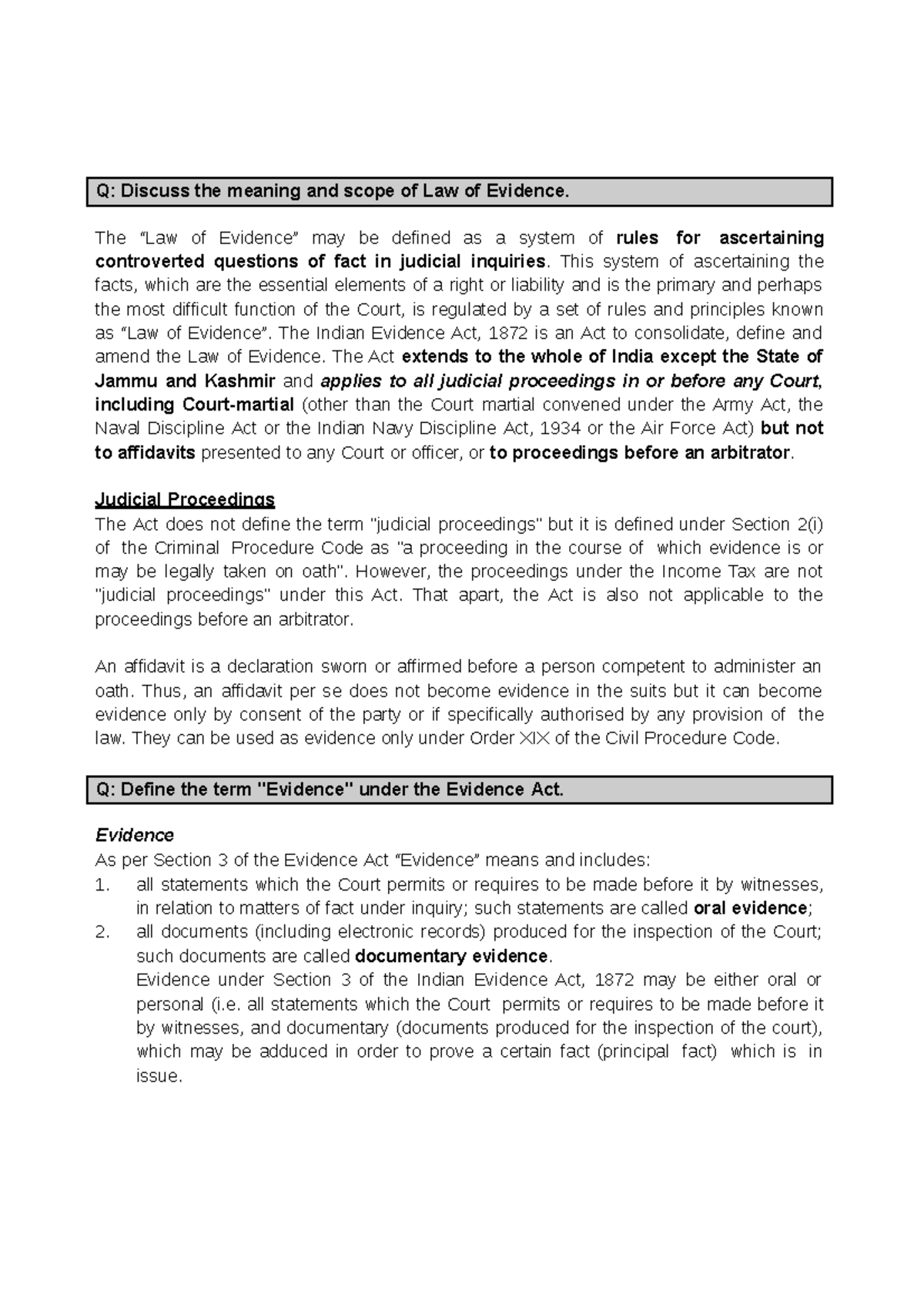 IEA Ans writting (referance) - The “Law of Evidence” may be defined as ...