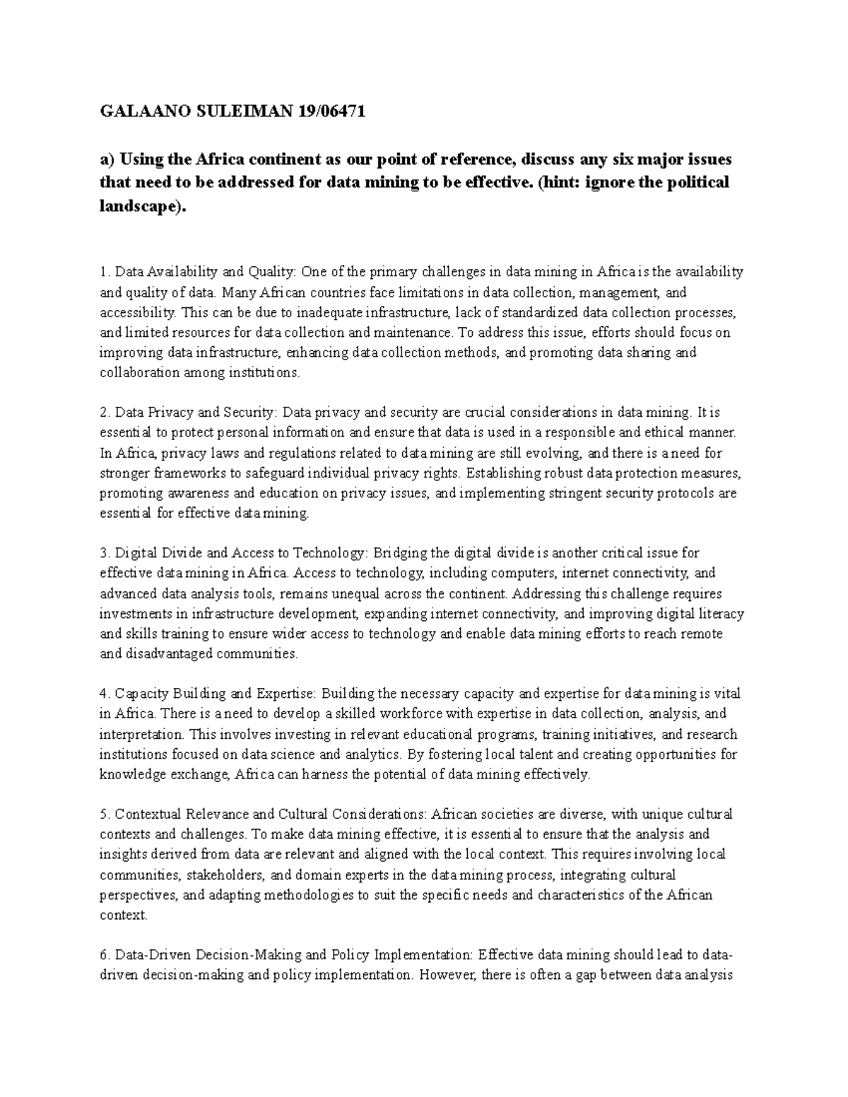 DATA Mining ASSN - ASSN - GALAANO SULEIMAN 19/ a) Using the Africa continent as our point of ...