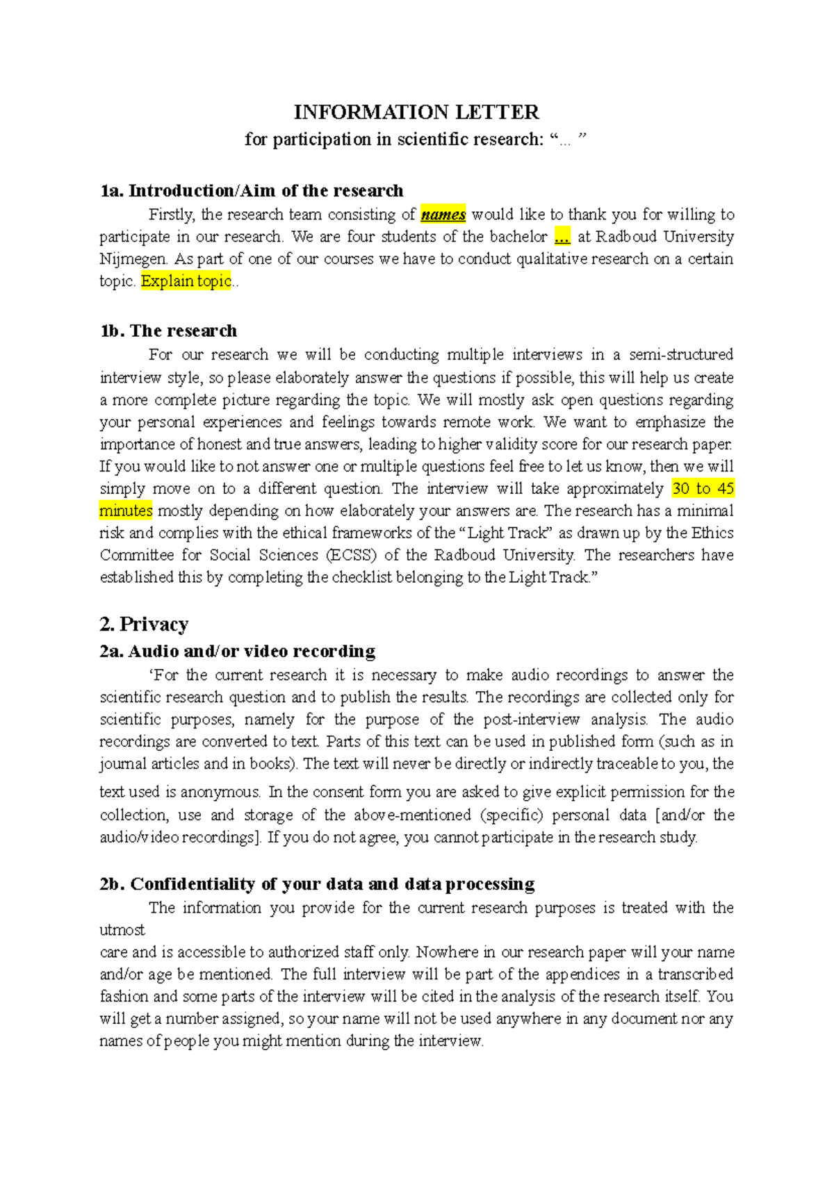 Example Interview Consent Form - INFORMATION LETTER for participation ...