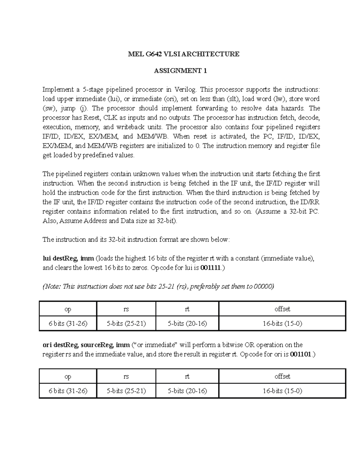 2022HI400070 G Nivedita - MEL G642 VLSI ARCHITECTURE ASSIGNMENT 1 Implement a 5-stage pipelined ...