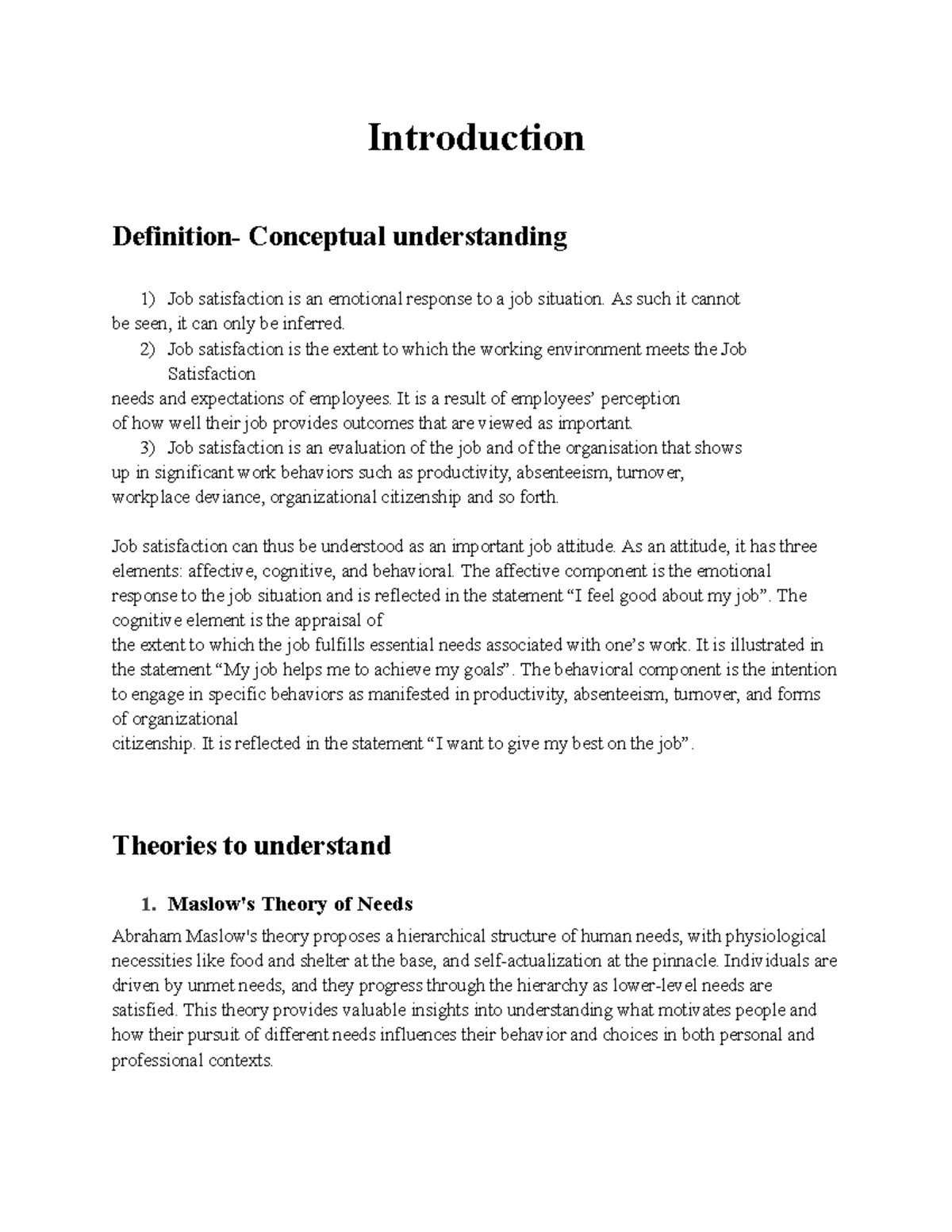 Job Satisfaction Scale - Introduction Definition- Conceptual ...