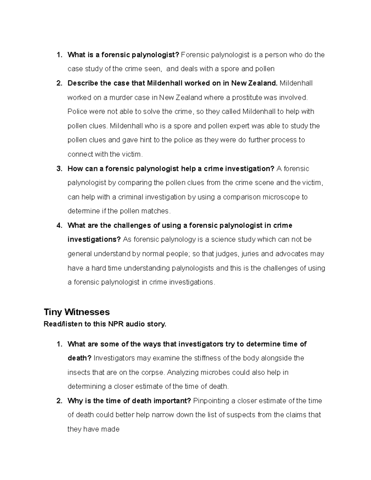 Unit 4 lab - very good - What is a forensic palynologist? Forensic ...