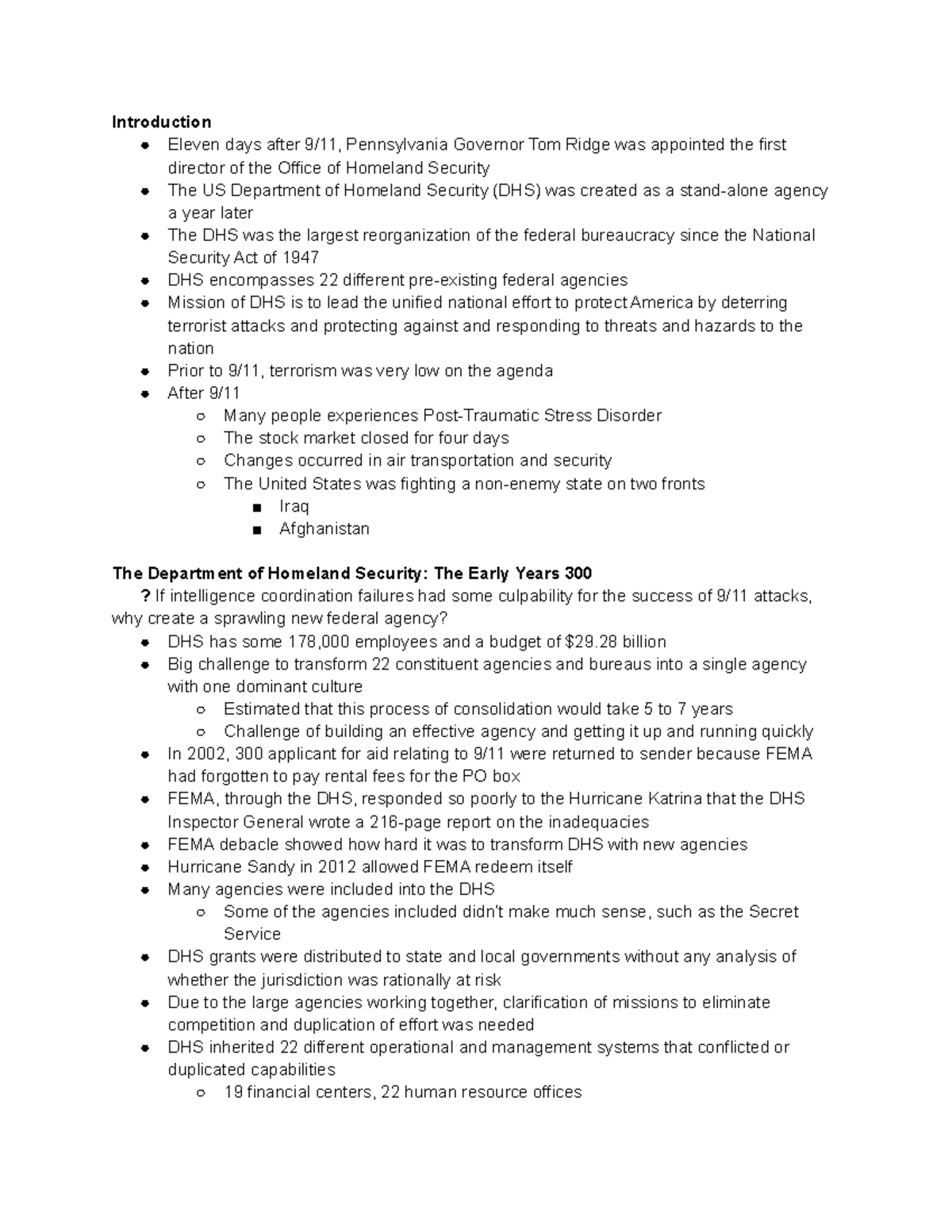 11 Homeland Security - Combination of notes from lectures and points ...