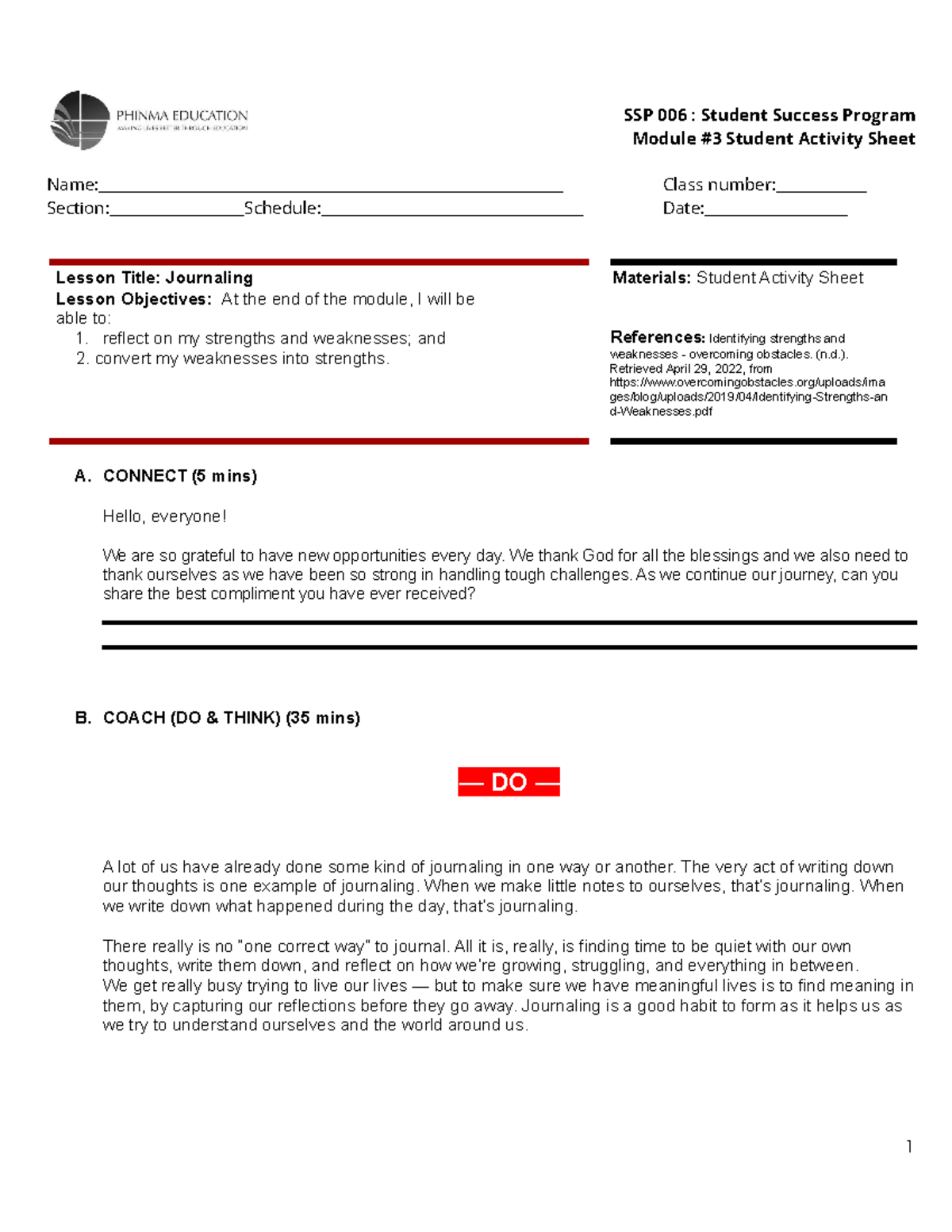 3) Journaling SAS #3 - HELPFUL TO LIFE - SSP 006 : Student Success ...