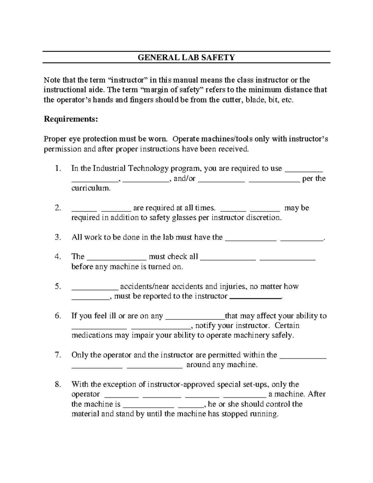 General LAB Safety Fill - GENERAL LAB SAFETY Note that the term ...
