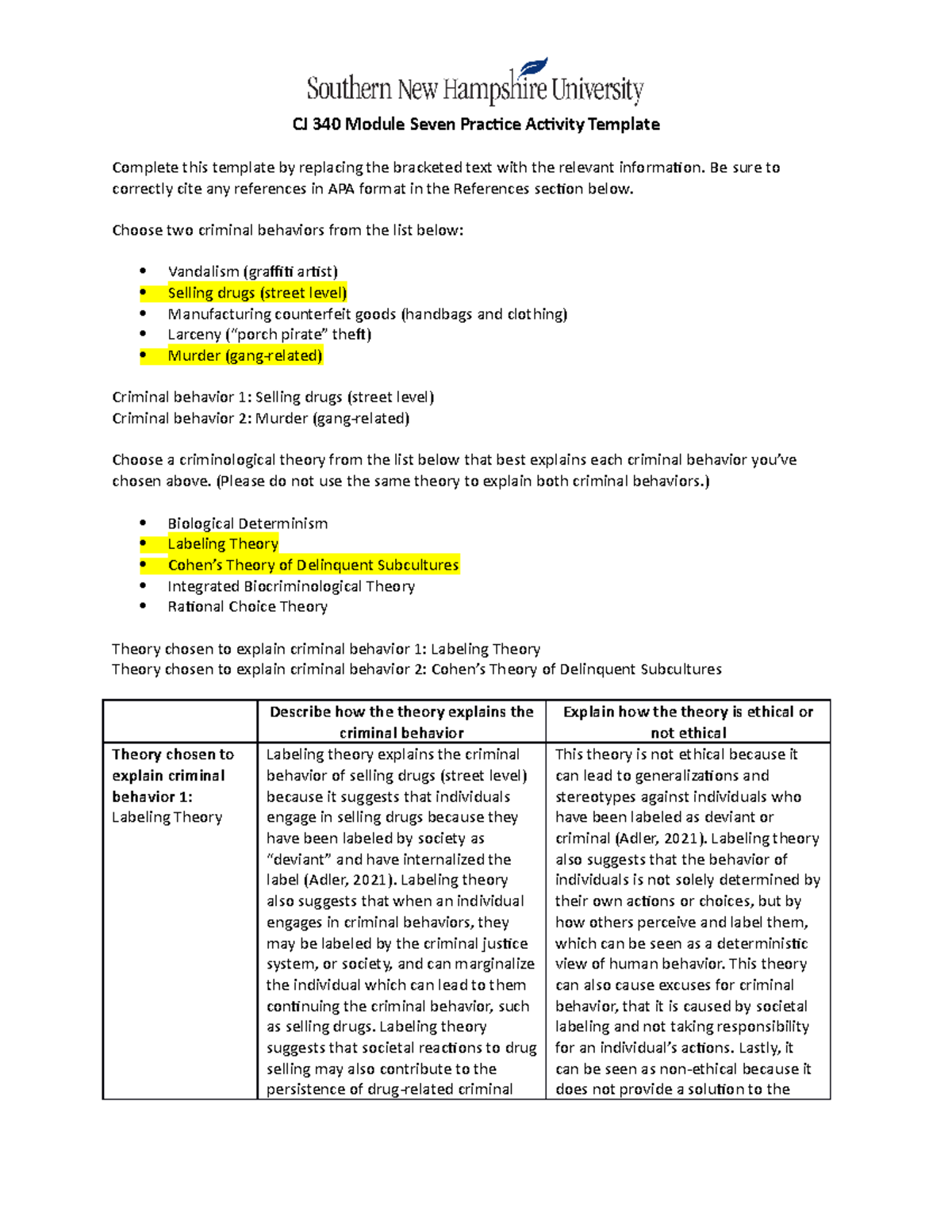 CJ 340 Module Seven Practice Activity - Be sure to correctly cite any references in APA format ...
