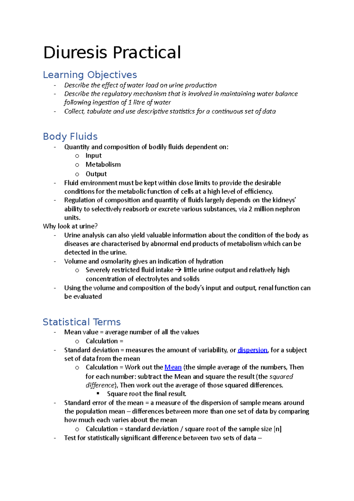 Diuresis Practical - Diuresis Practical Learning Objectives Describe ...