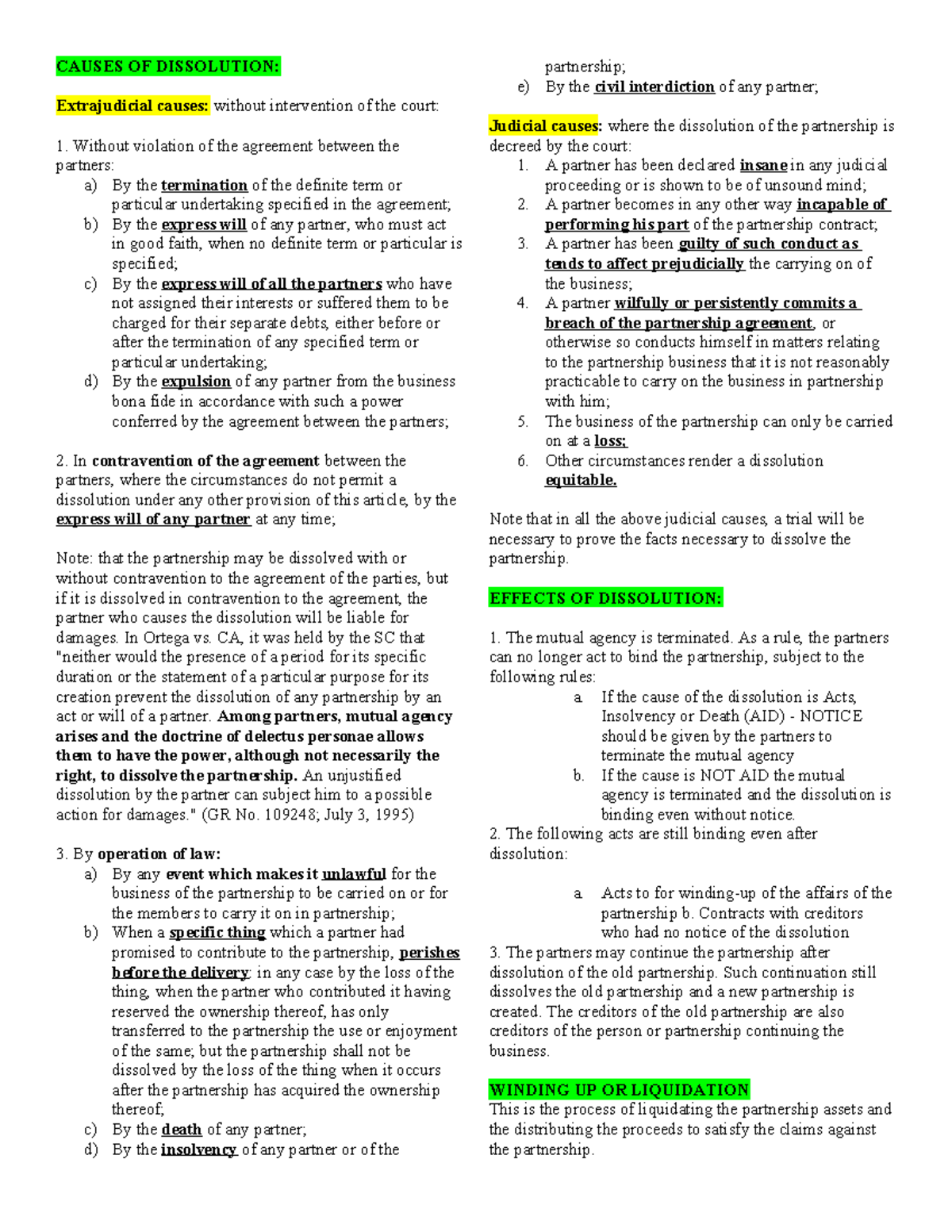 Chapter 3-4 Summary - about blaw - CAUSES OF DISSOLUTION: Extrajudicial ...