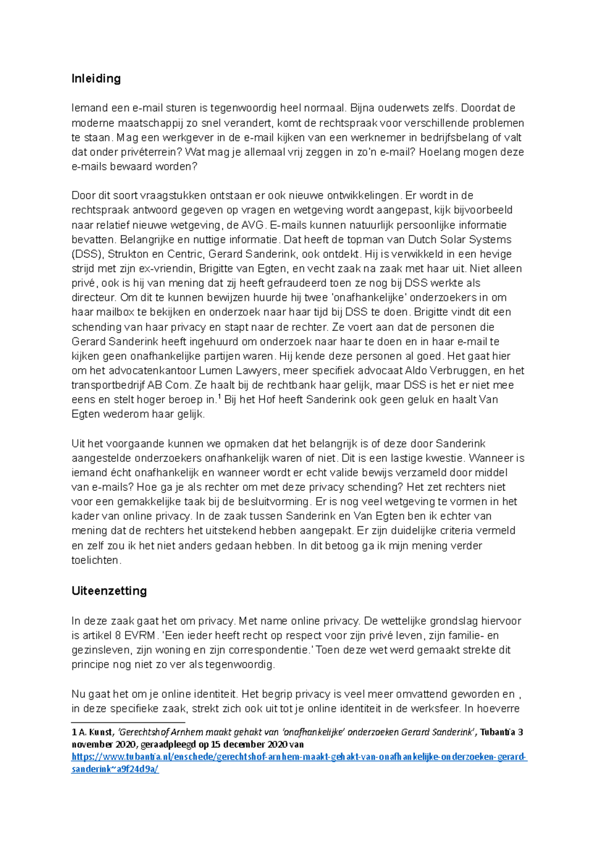 RW werkstuk voorbeeld 1 - Inleiding Iemand een e-mail sturen is ...