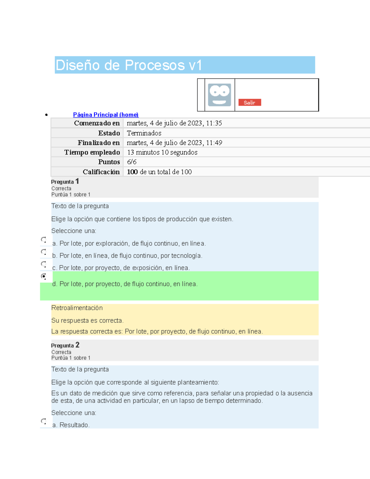 EA1. Tipos de sistemas de producción examen - Diseño de Procesos v ...