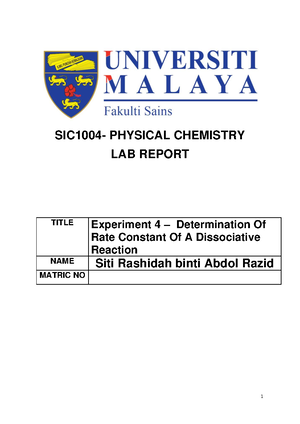U2103305 Experiment 4 - lab report - Organic Chemistry - Studocu