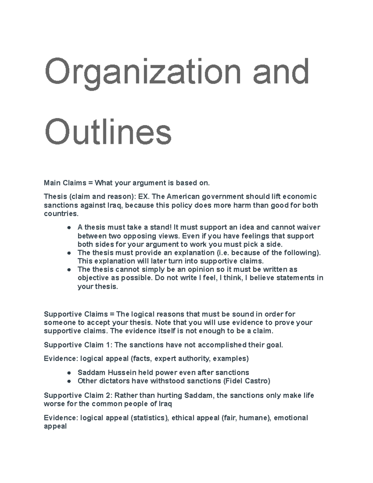 Organization and Outlines - Organization and Outlines Main Claims ...