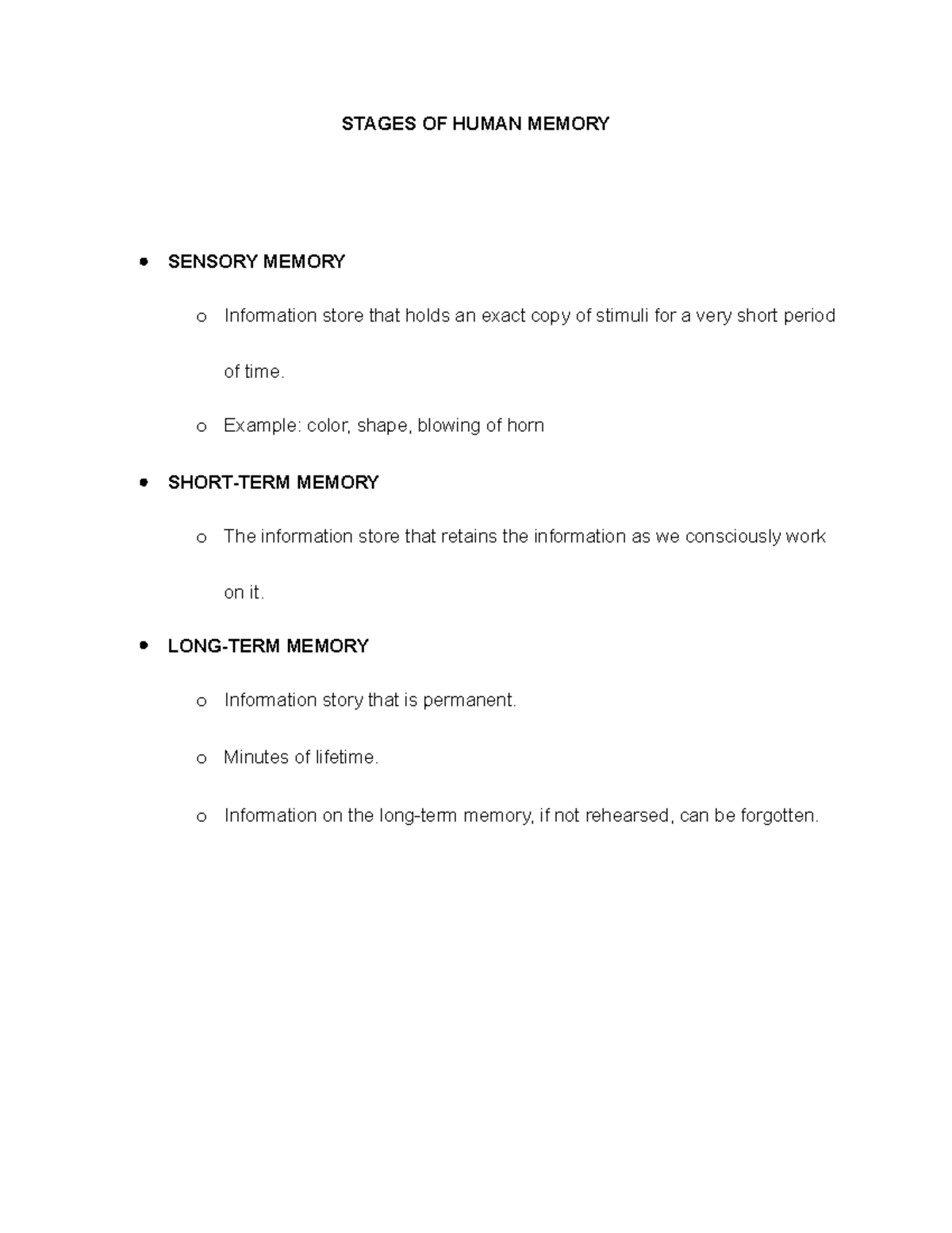 Stages Of Human Memory And Stages Of Moral Development - STAGES OF ...