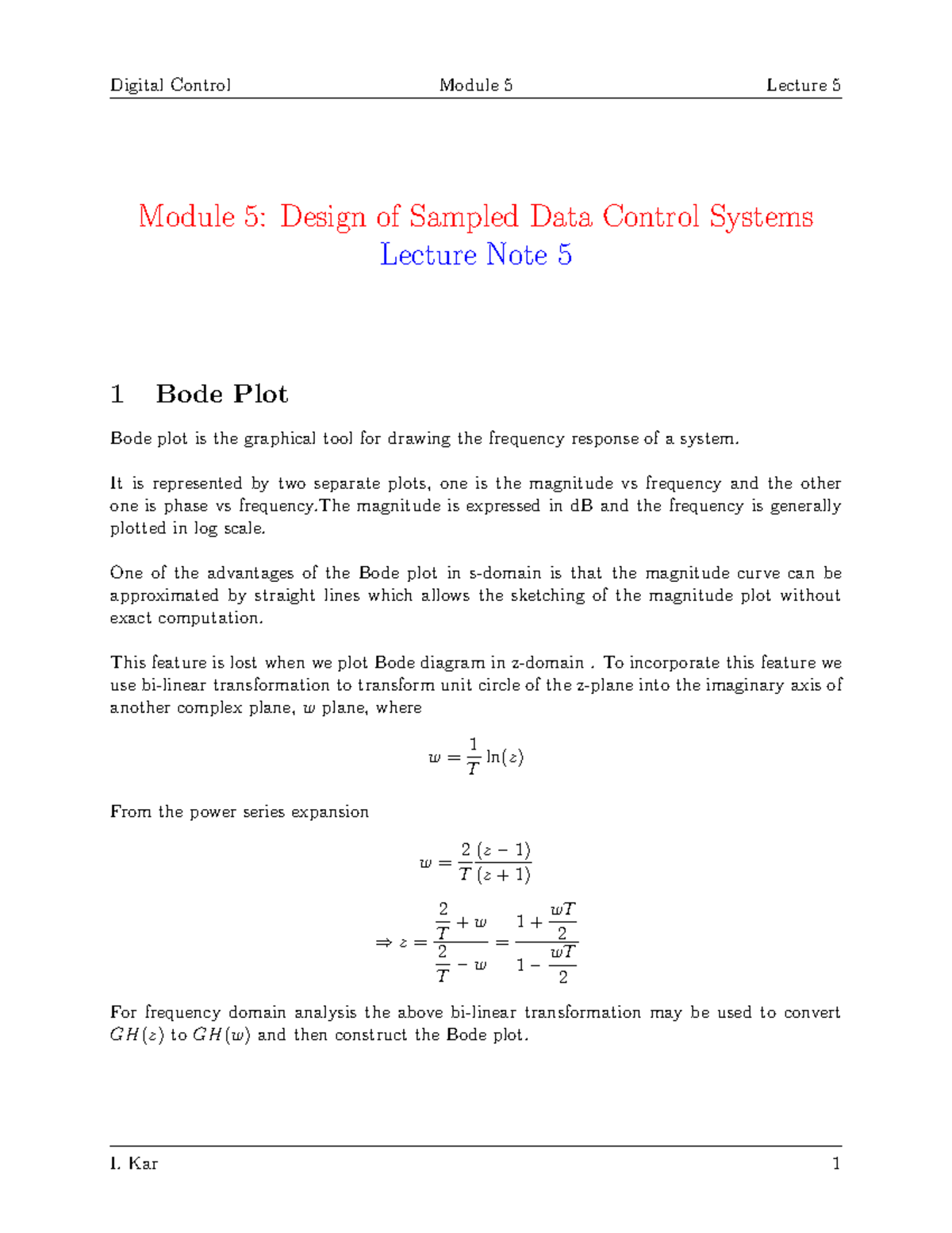 M5 Lec5 Lecture Notes Of Professor Gk Singh Module 5 Design Of Sampled Data Control Systems