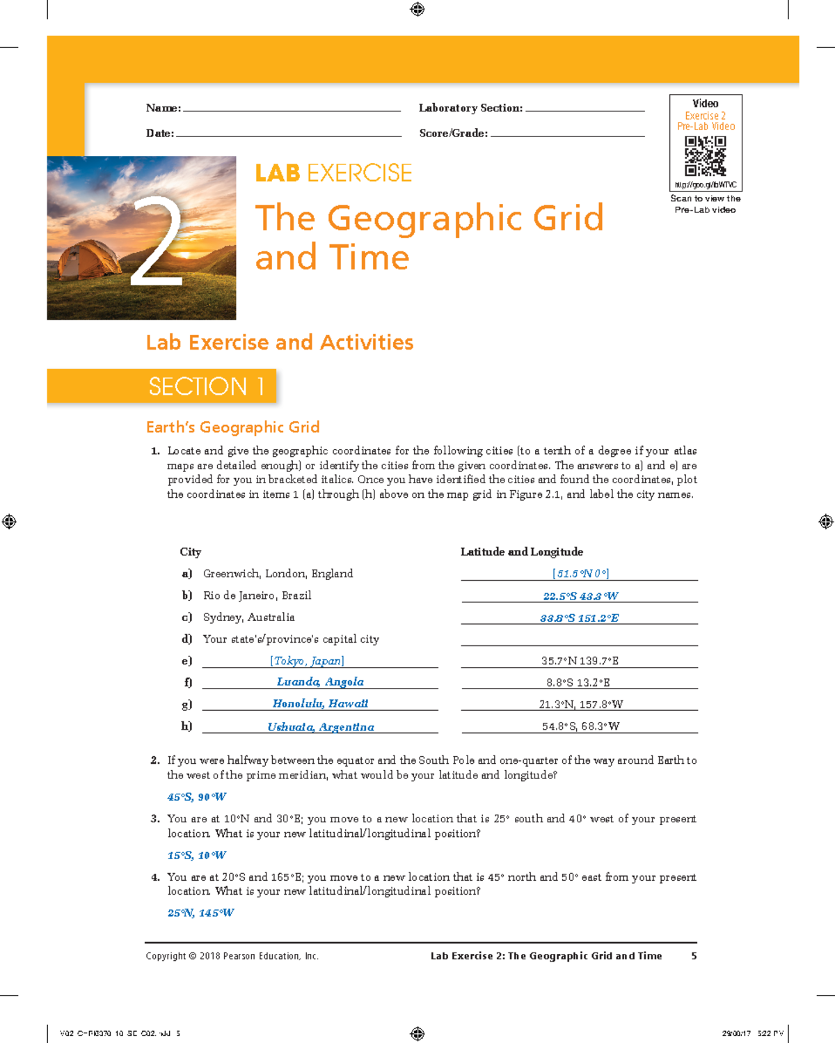 The Geographic grid and time - Copyright © 2018 Pearson Education, Inc ...
