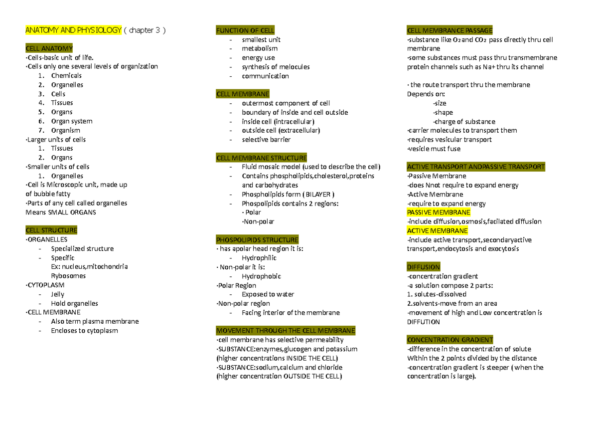 Chapter 3 Reviewer - ANATOMY AND PHYSIOLOGY ( chapter 3 ) CELL ANATOMY ...