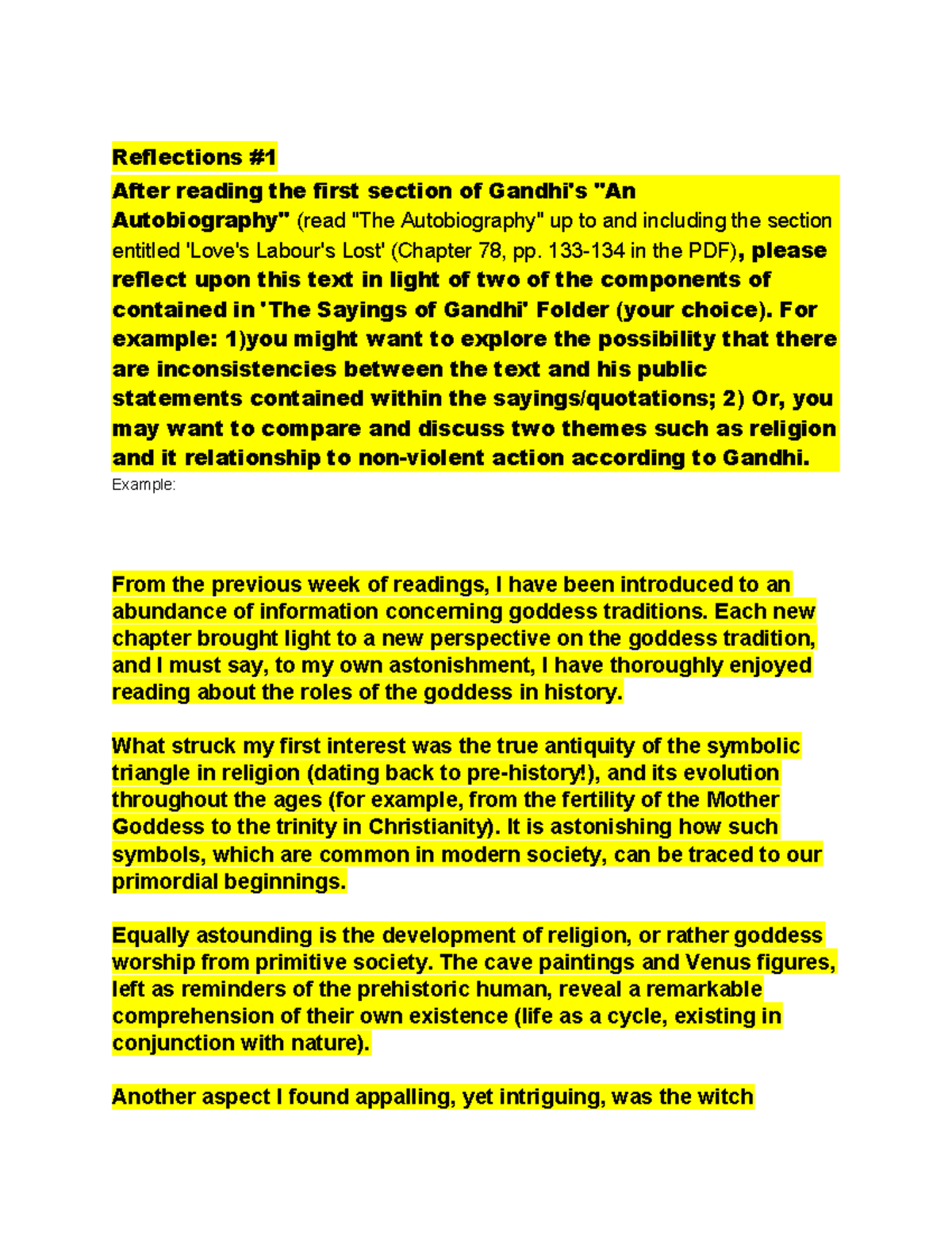Reflection #1 - Ghandi - Reflections # After reading the first section ...