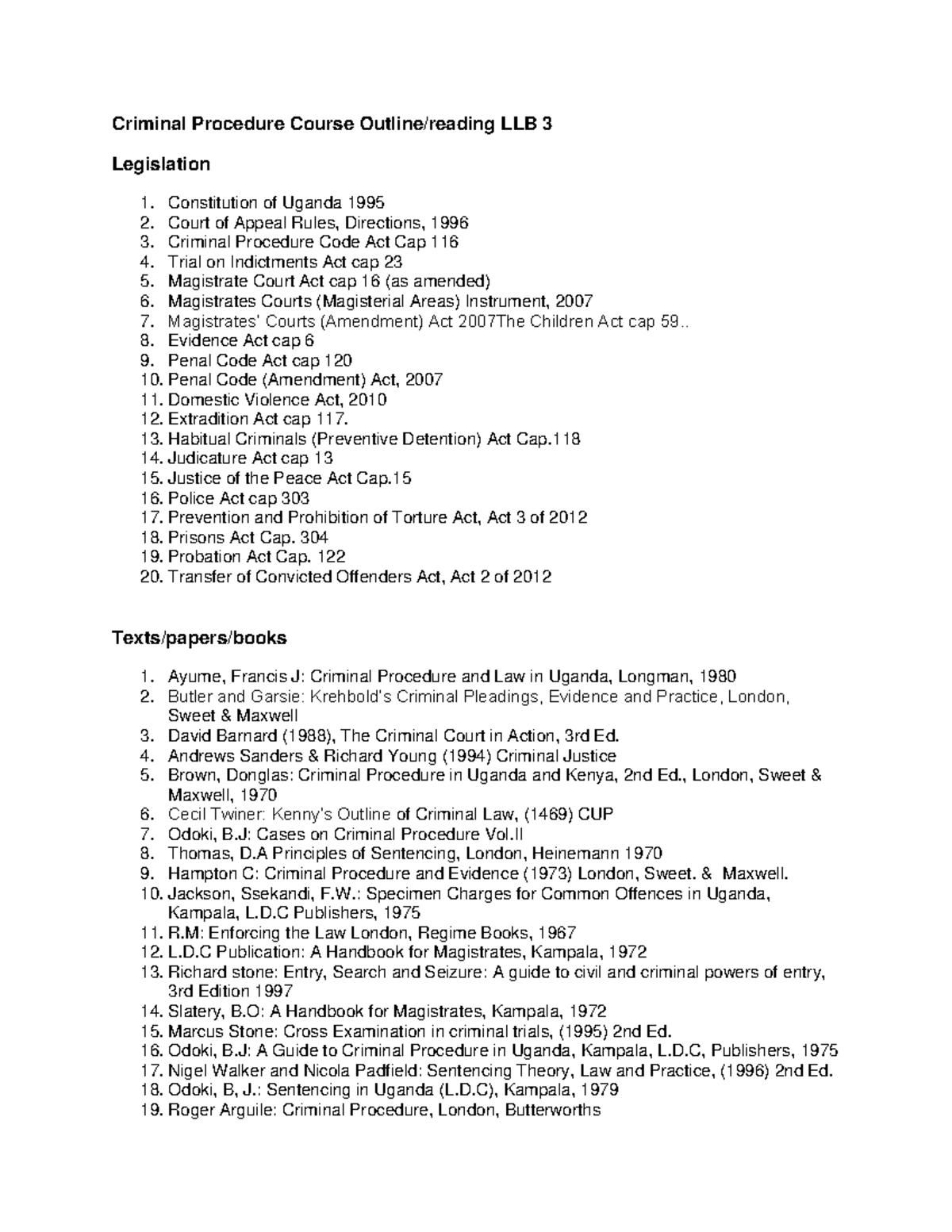 Criminal Procedure Course Outline - Criminal Procedure Course Outline ...