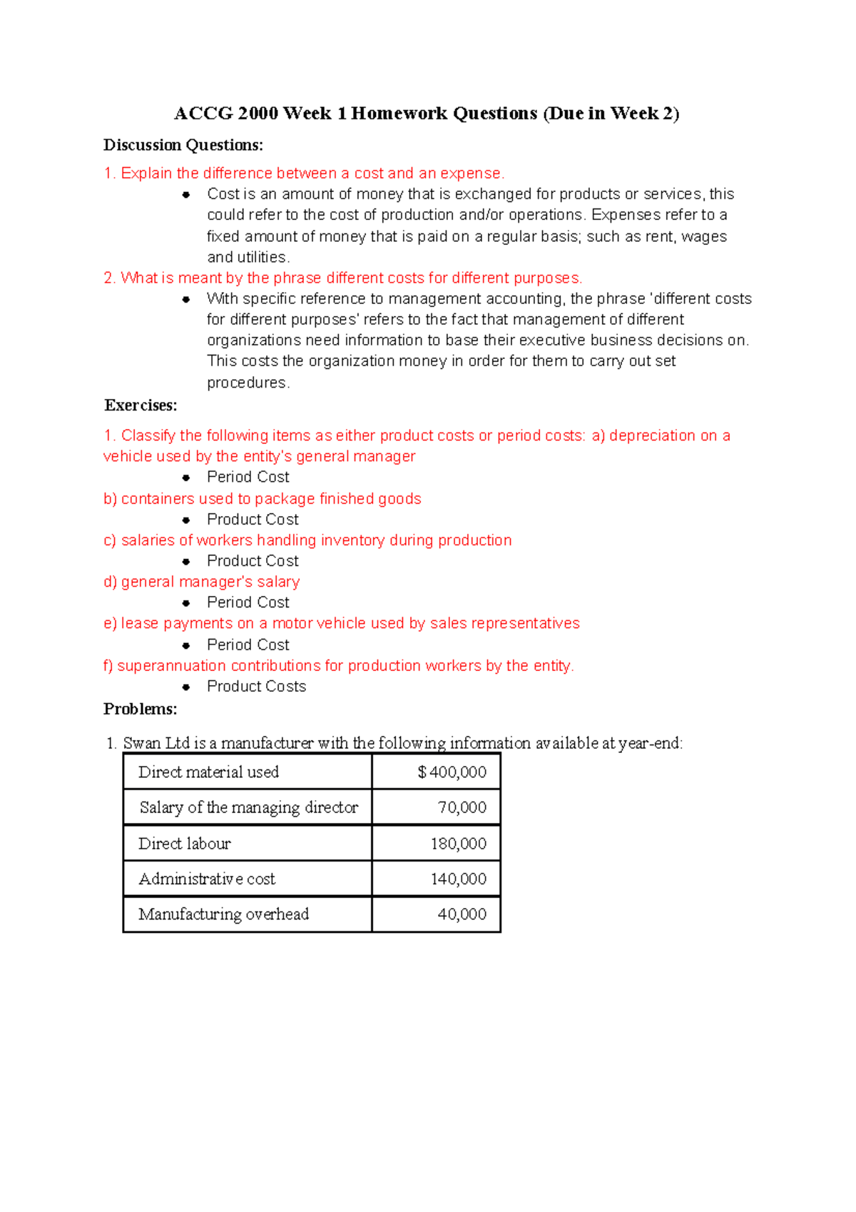 ACCG 2000 Week 1 Homework Questions - ACCG 2000 Week 1 Homework Questions (Due in Week 2 ...