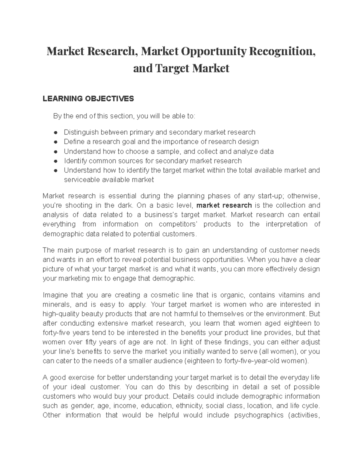 2. Market Research, Market Opportunity Recognition, and Target Market ...