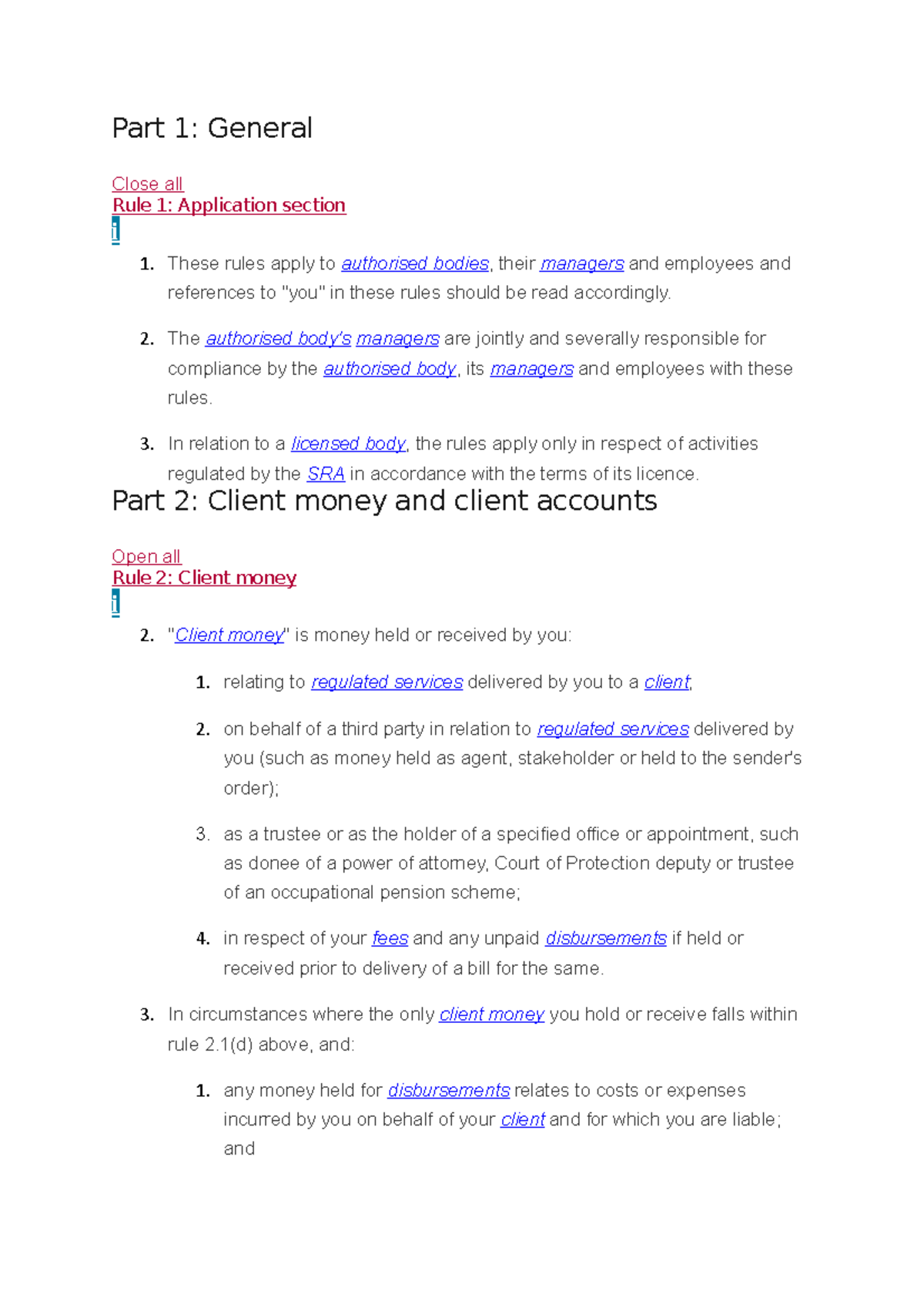 Accounts rules - Part 1: General Close all Rule 1: Application section ...