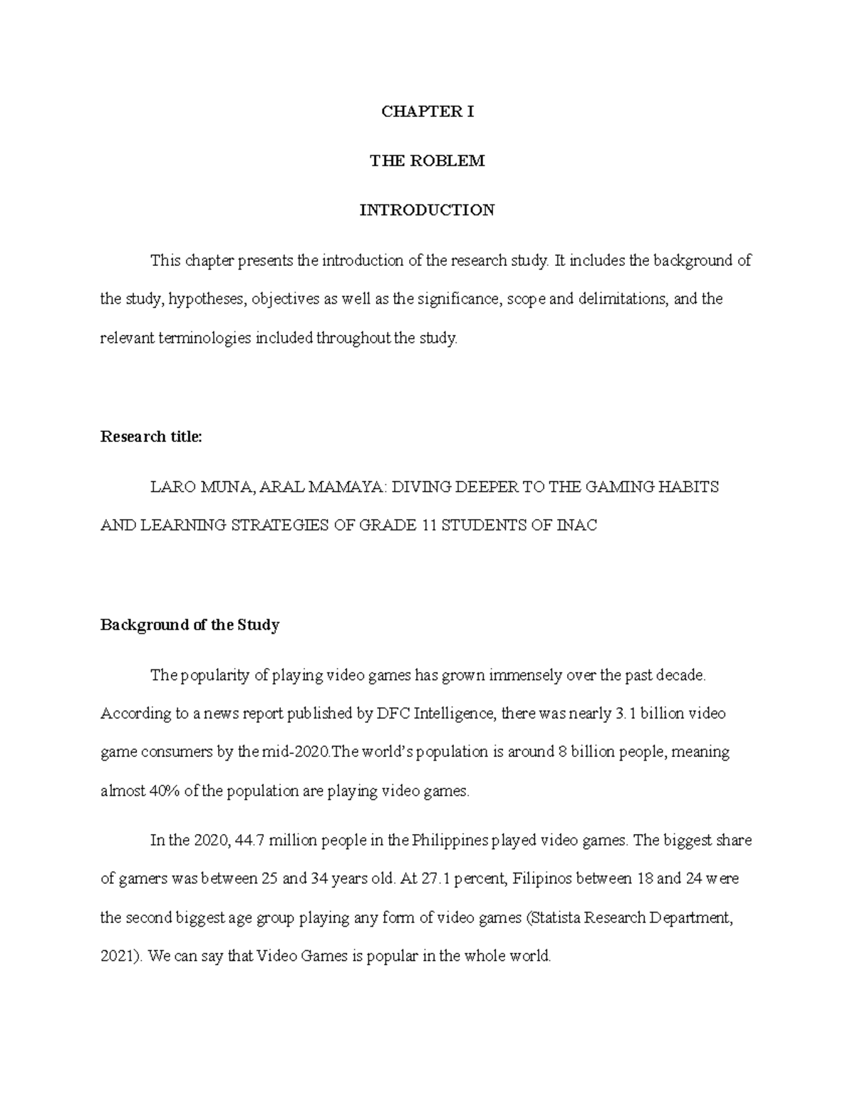 Group-1-PR - mandatory assignment - CHAPTER I THE ROBLEM INTRODUCTION This chapter presents the ...